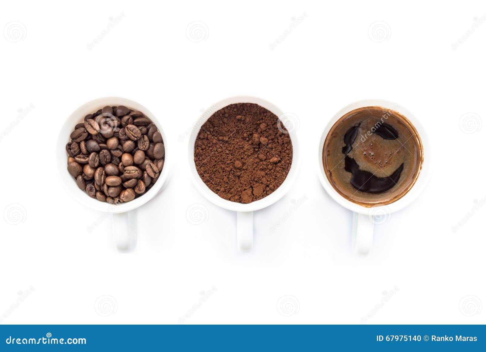 Three Cups of Different Stages of Preparing Coffee Stock Photo - Image ...
