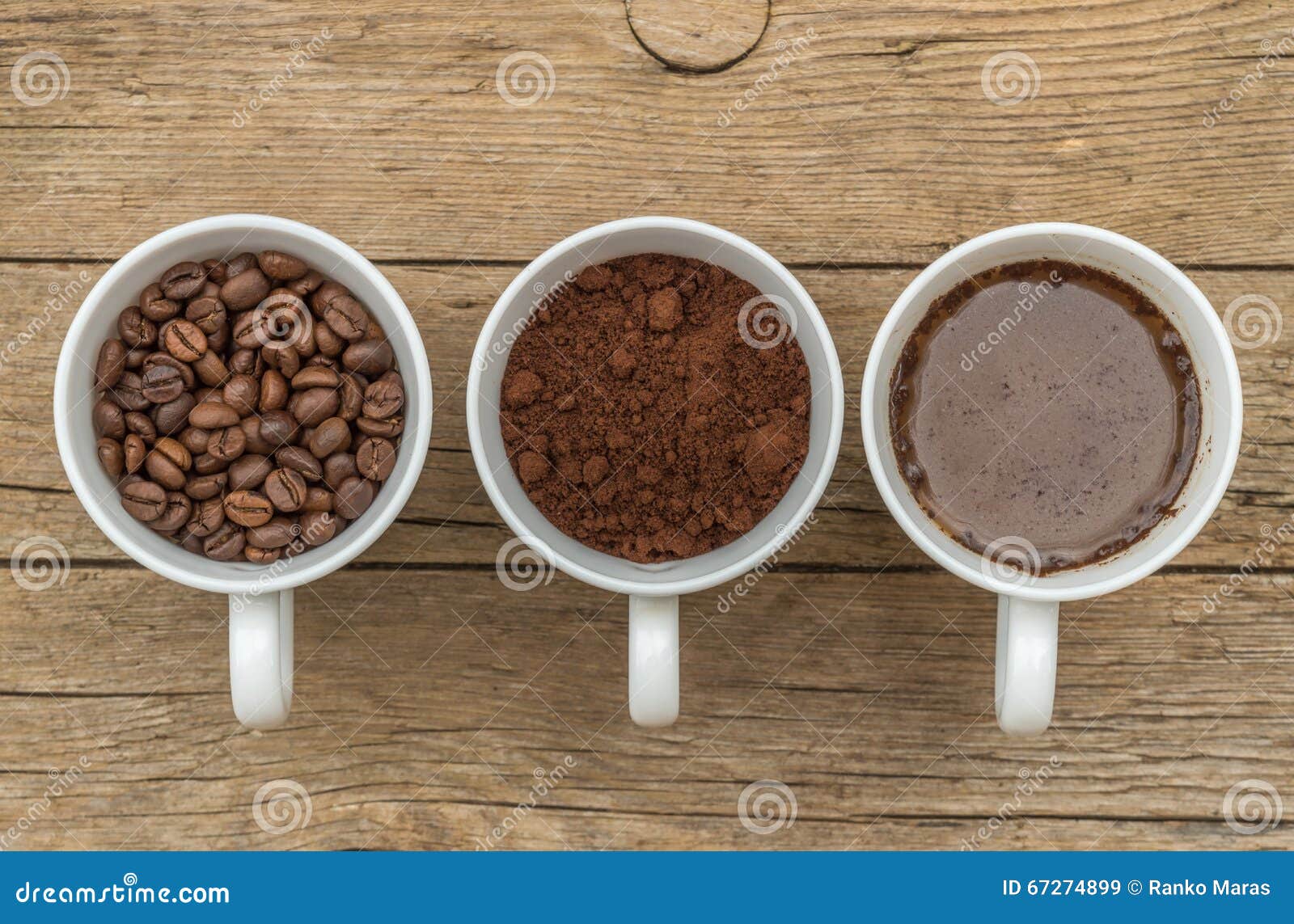 Three Cups of Different Stages of Preparing Coffee Stock Image - Image ...