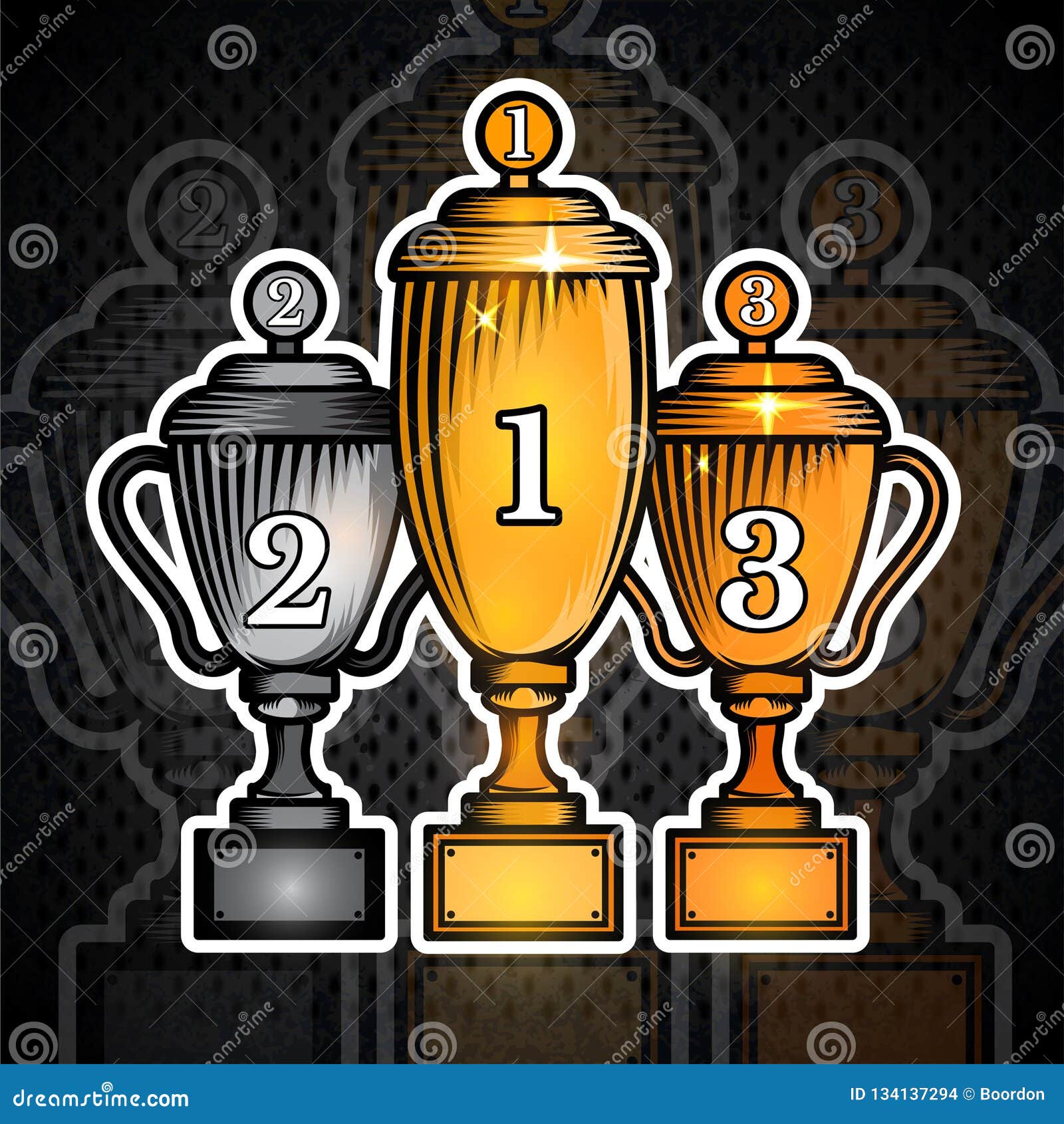 Three Cups First Gold, Second Silver and Third Place Bronze. Vector ...