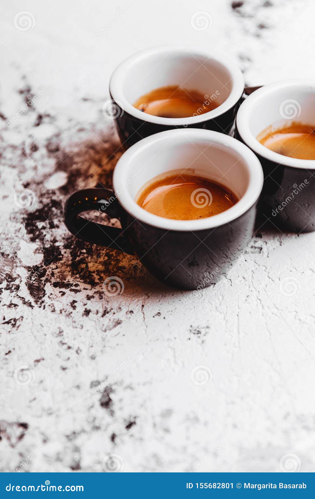Three Cups of Freshly Brewed Espresso Coffee Stock Image - Image of ...