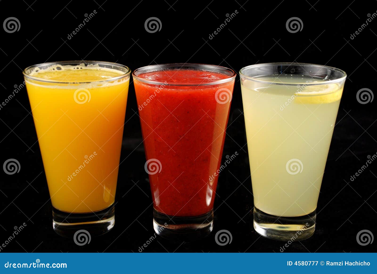 Three Cups of Juice Isolated by Black Stock Image - Image of cold ...