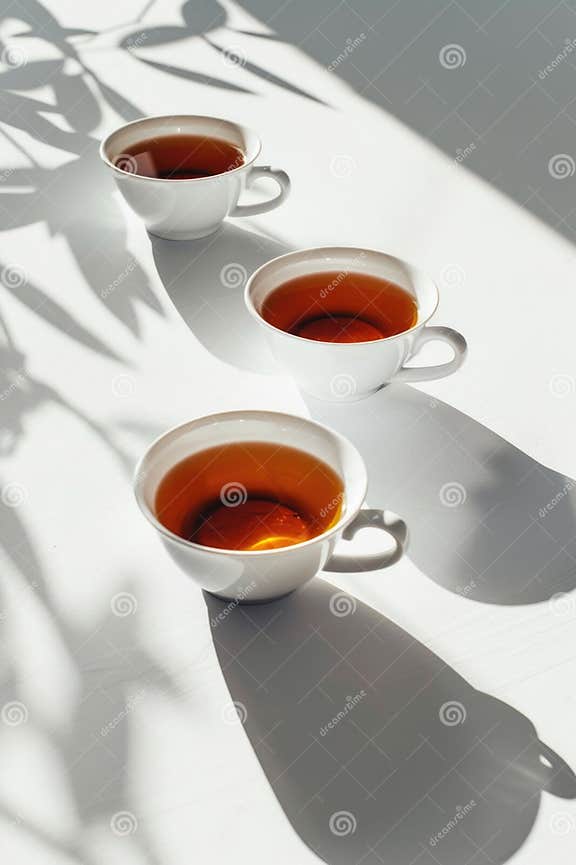 Three Cups of Tea on a Table, Suitable for Various Concepts Stock Photo ...