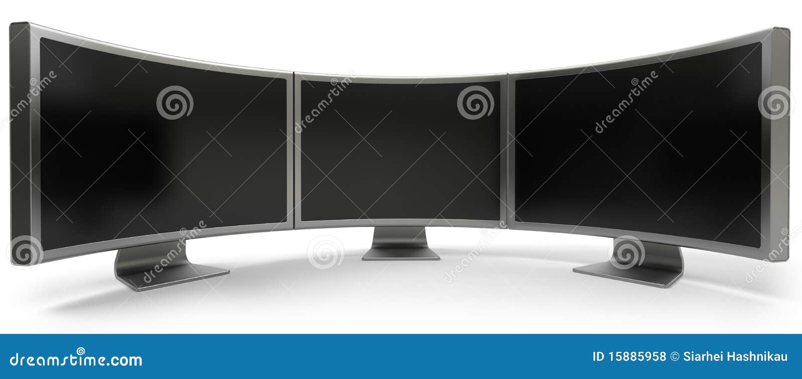 Three Curved Computer Monitors Stock Illustration - Illustration of ...