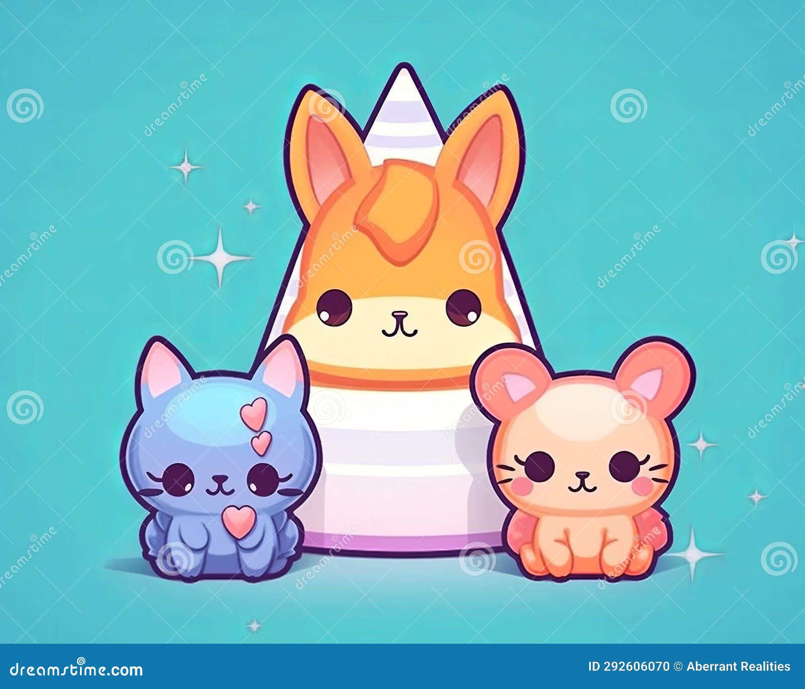 Three Cute Animals Sitting Next To Each Other on a Blue Background ...