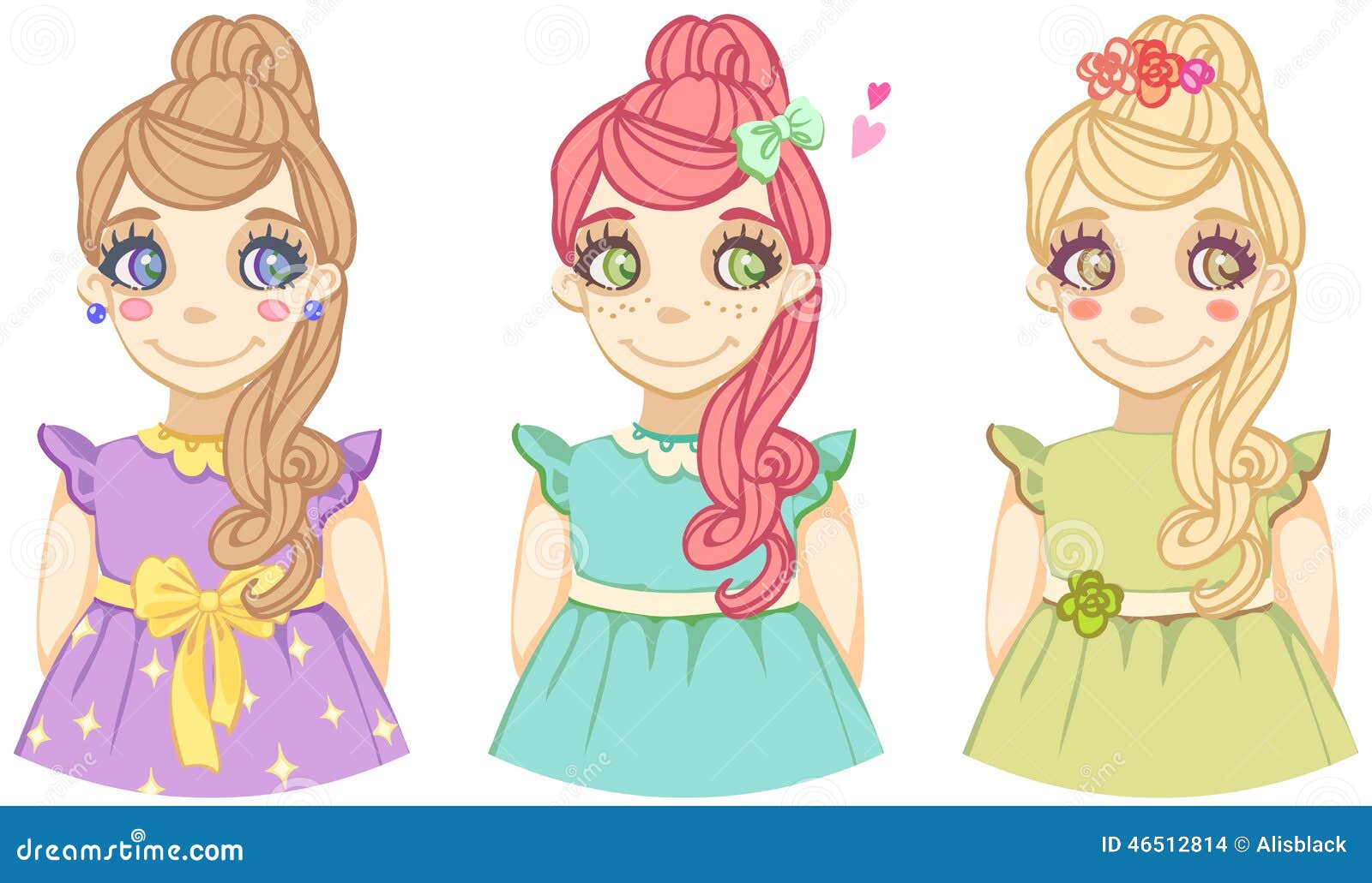 Three Cute Cartoon Colored Girls Stock Vector - Illustration of girls ...