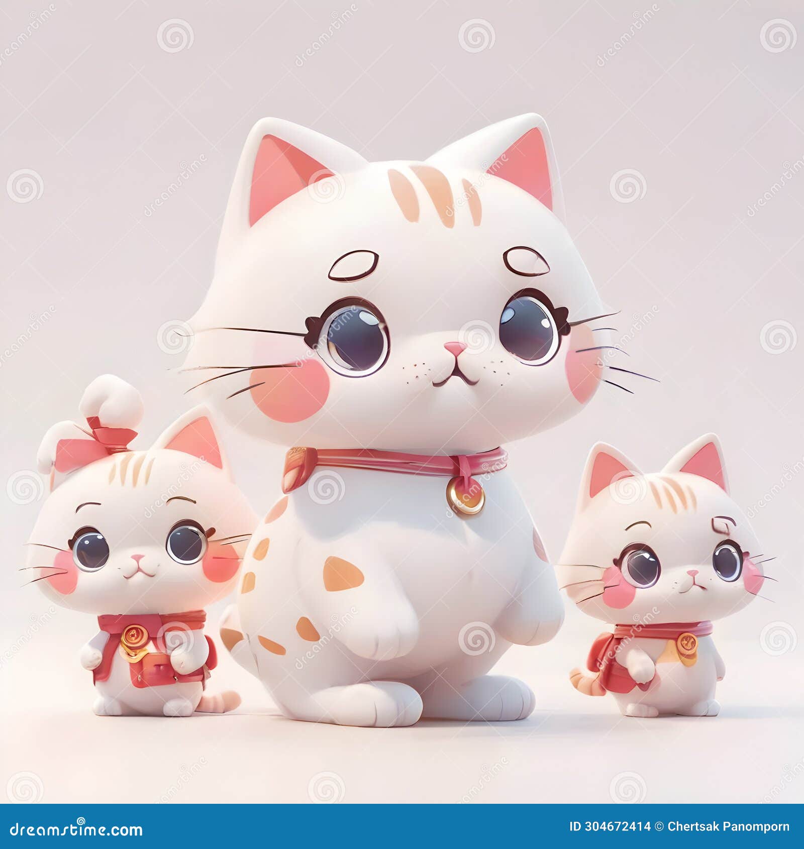 Three Cute Cats, Generative AI Illustration Stock Illustration ...