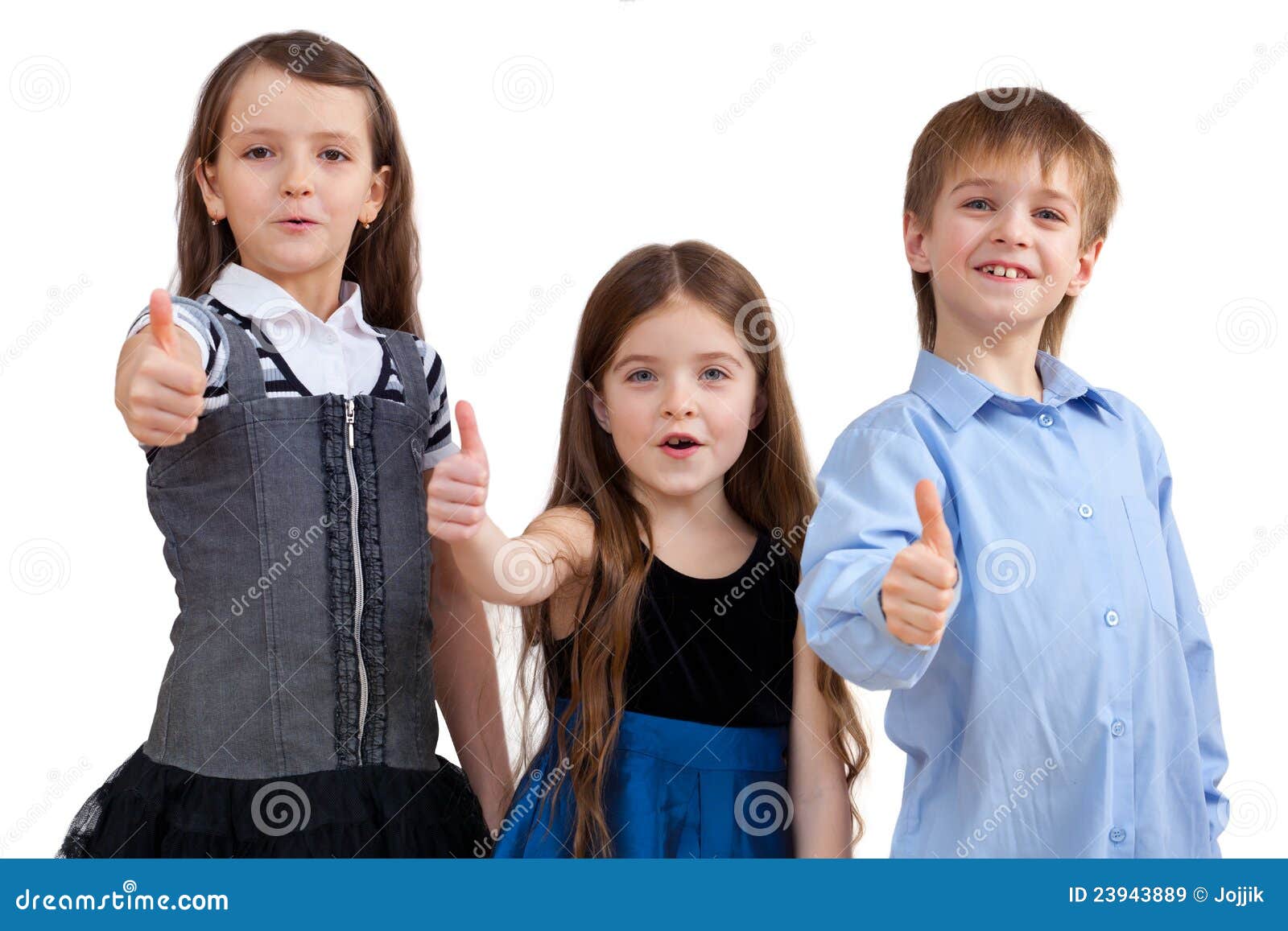 Three Cute Children Shows Good Sign Stock Image - Image of person ...
