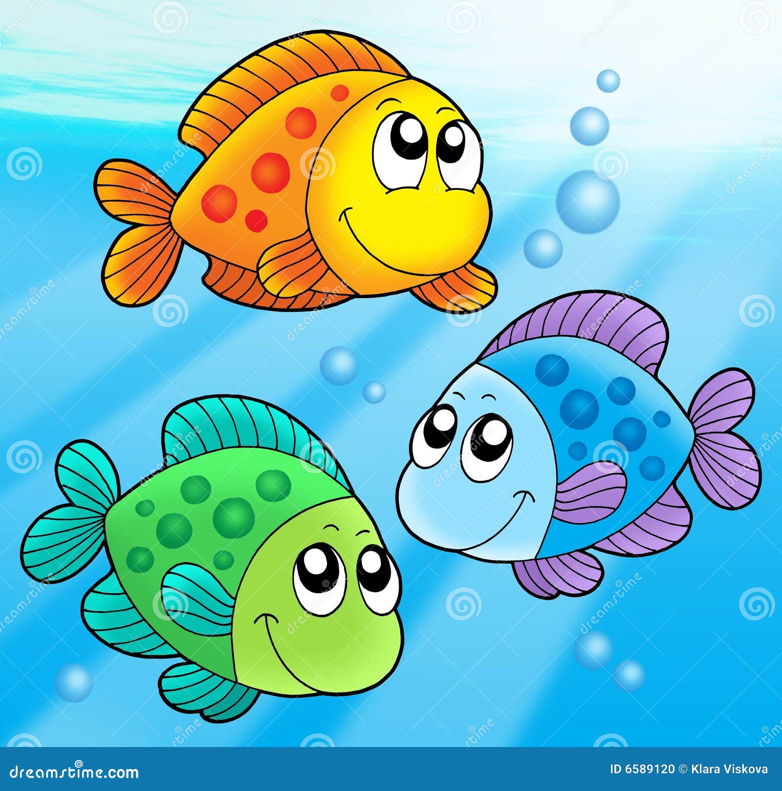 Three cute fishes stock illustration. Illustration of cute - 6589120