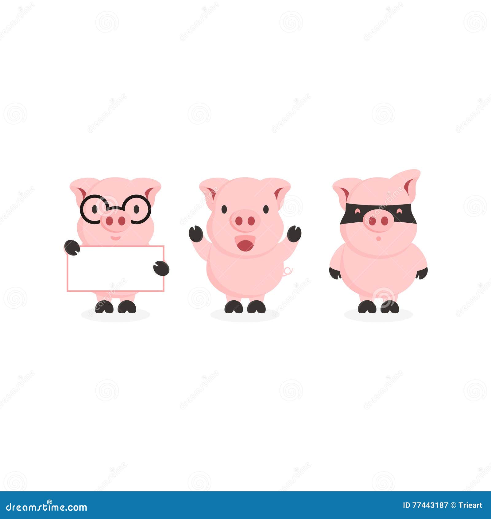 Three Cute Flat Pig Character Stock Vector - Illustration of pink, sign ...