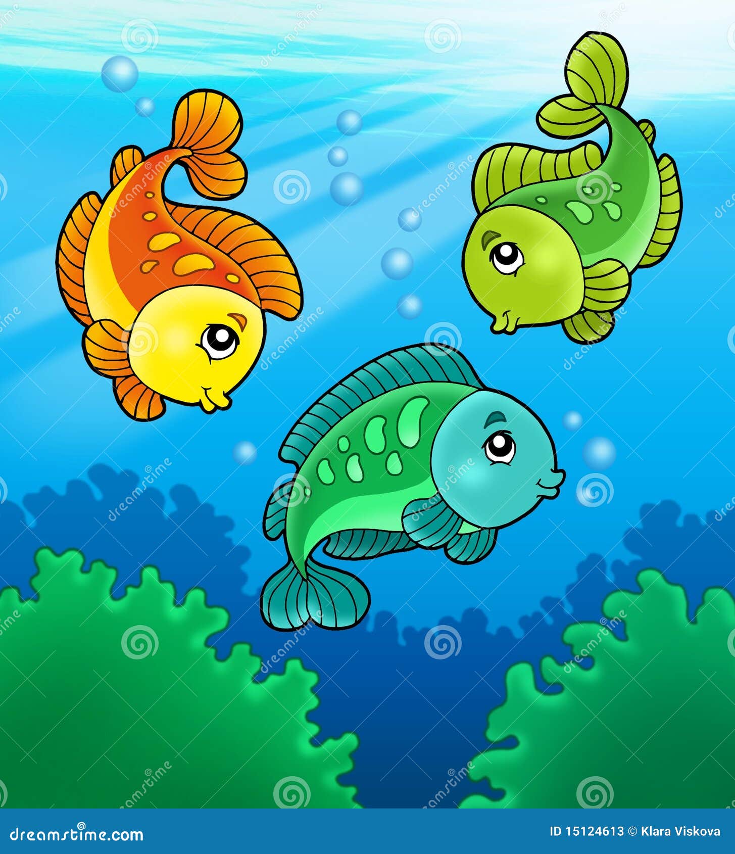Three Cute Freshwater Fishes Stock Illustration - Illustration of ...