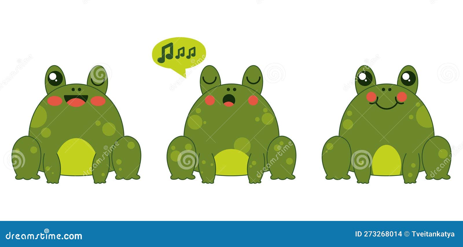 Three Cute Frogs or Toads. Winking, Smiling and Singing. Vector ...