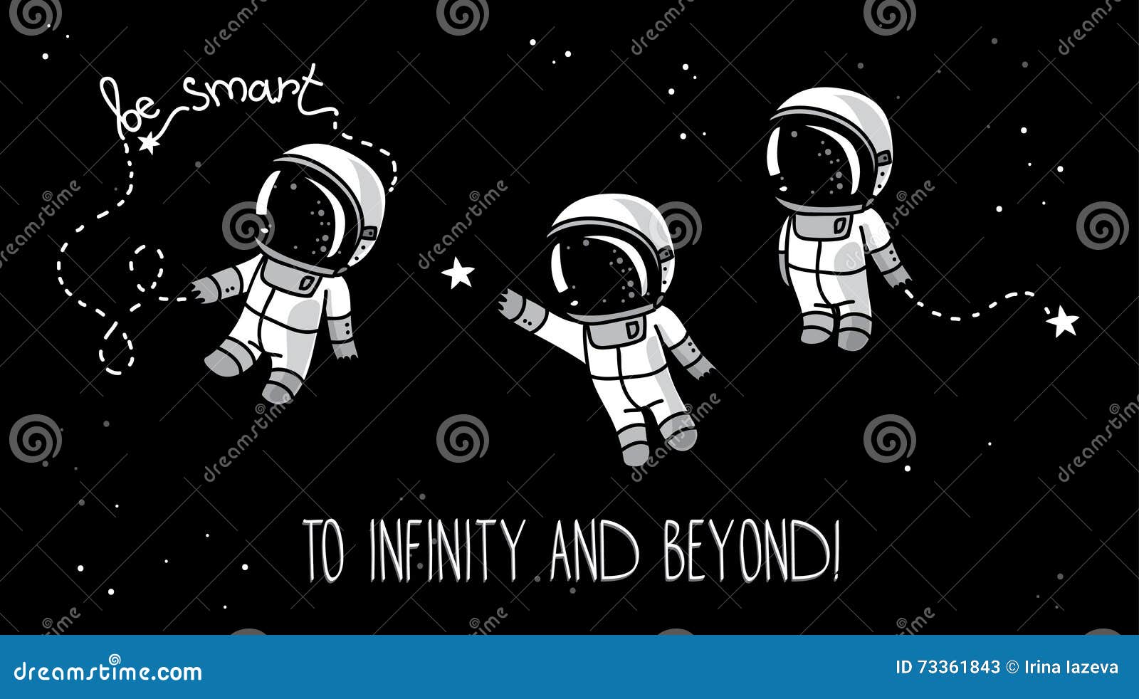 Three Cute Hand Drawn Astronauts with Stars Floating in Space Stock ...