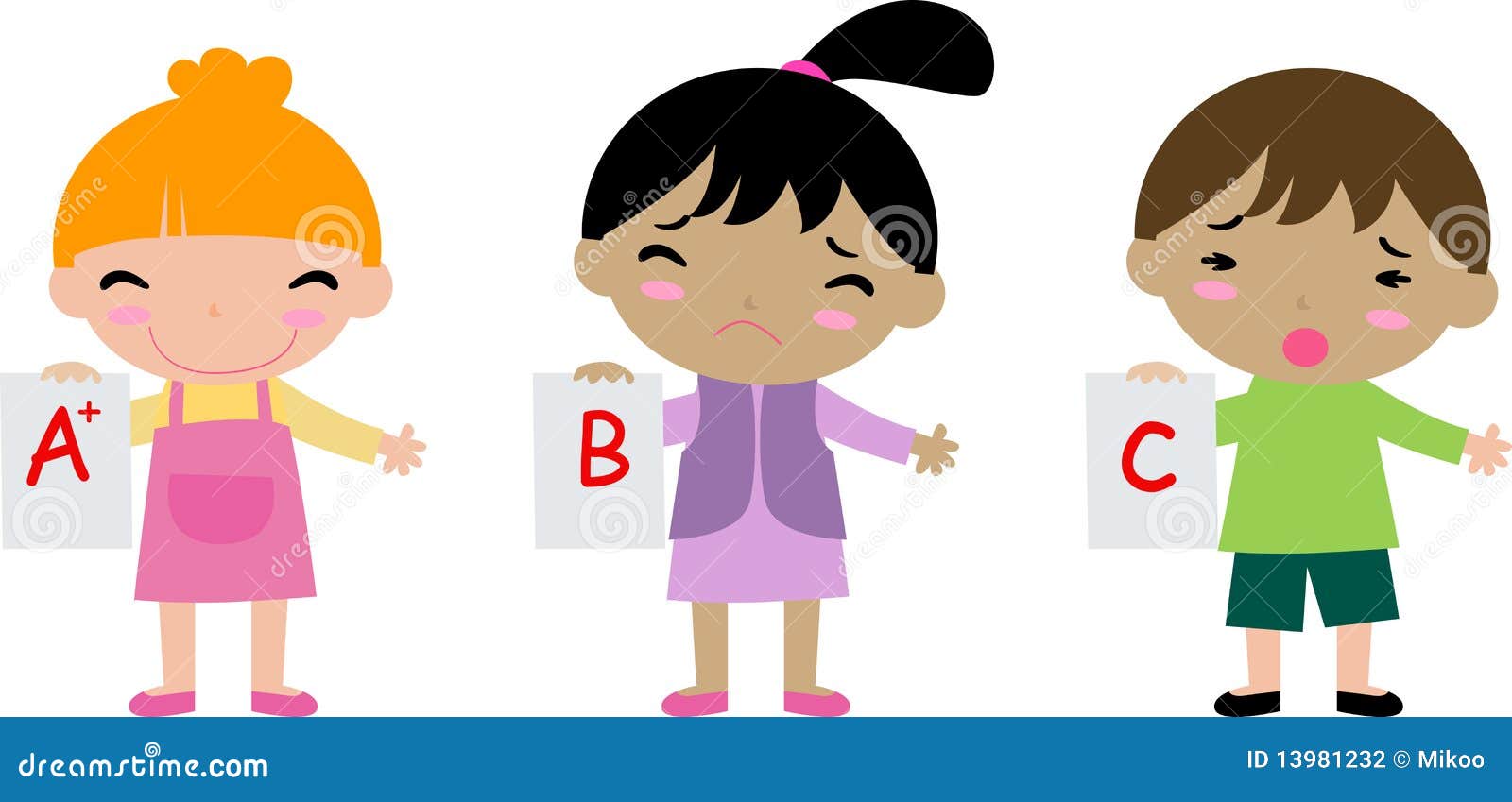 Three Cute Kids Showing Grade Stock Vector - Illustration of young ...
