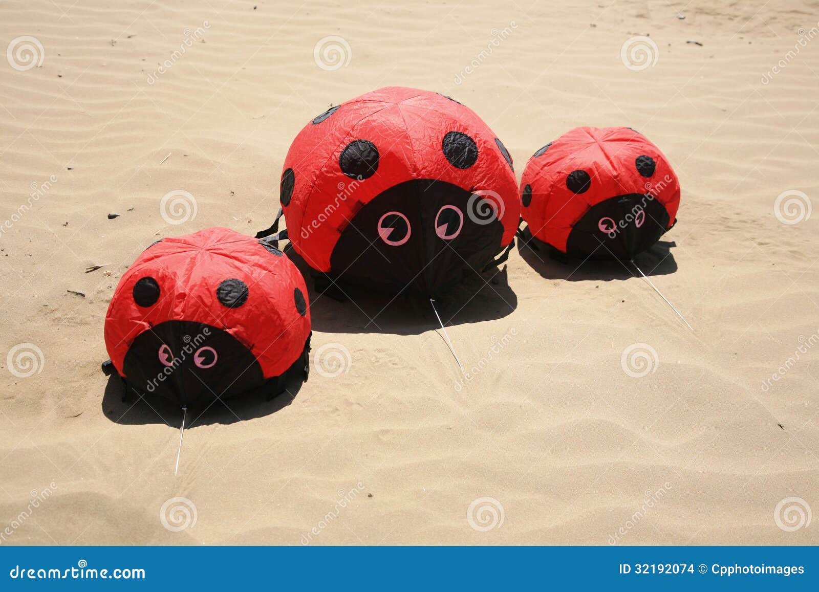Three cute ladybird kites stock photo. Image of sandy - 32192074