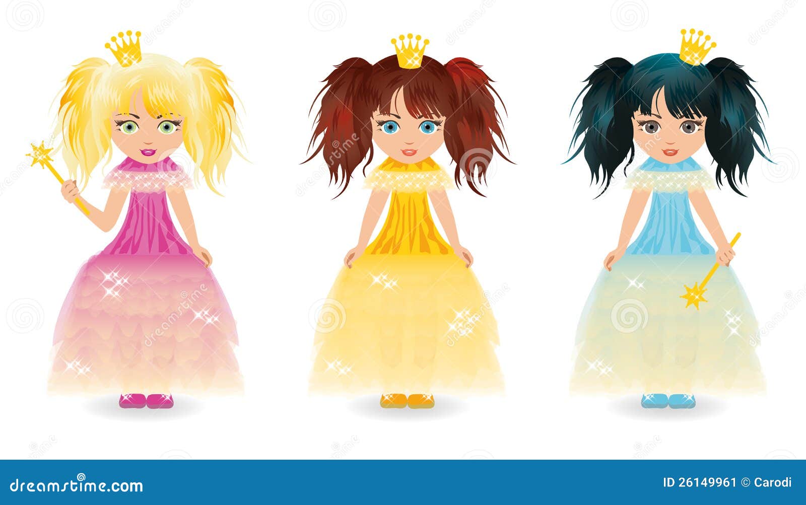 Three cute little princess stock vector. Illustration of blue - 26149961