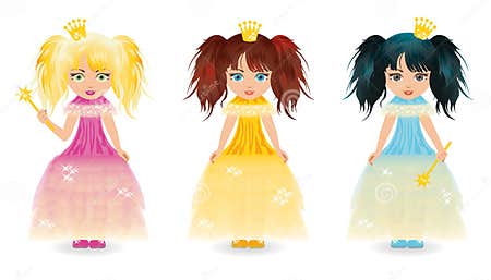 Three cute little princess stock vector. Illustration of blue - 26149961