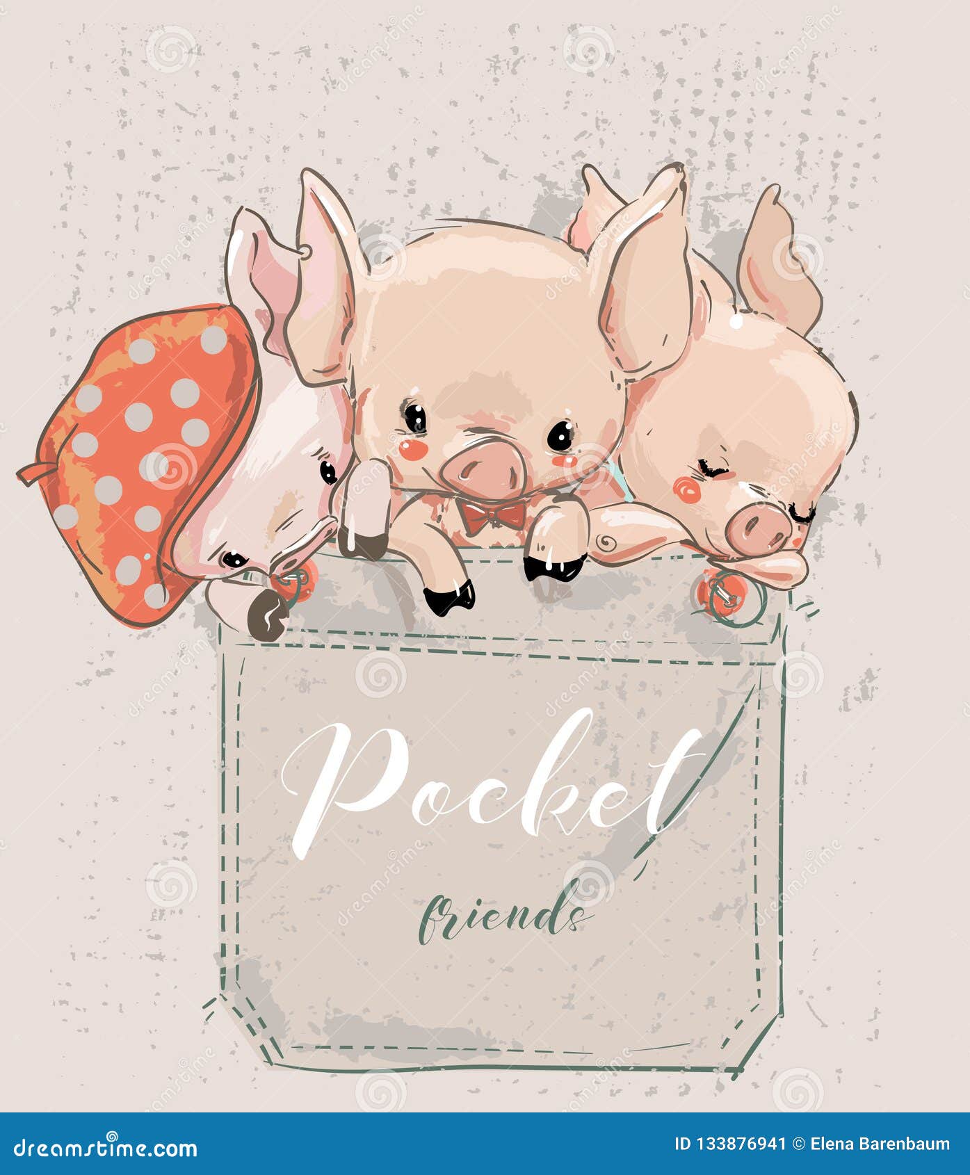 Three Cute Lovely Cartoon Pigs On Pocket Stock Vector - Illustration of ...
