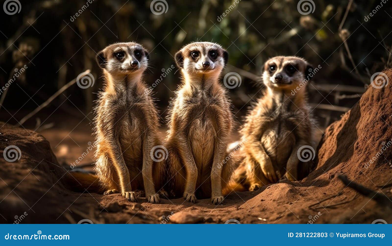 Three Cute Meerkats Staring, Standing in a Row, Watching Outdoors ...