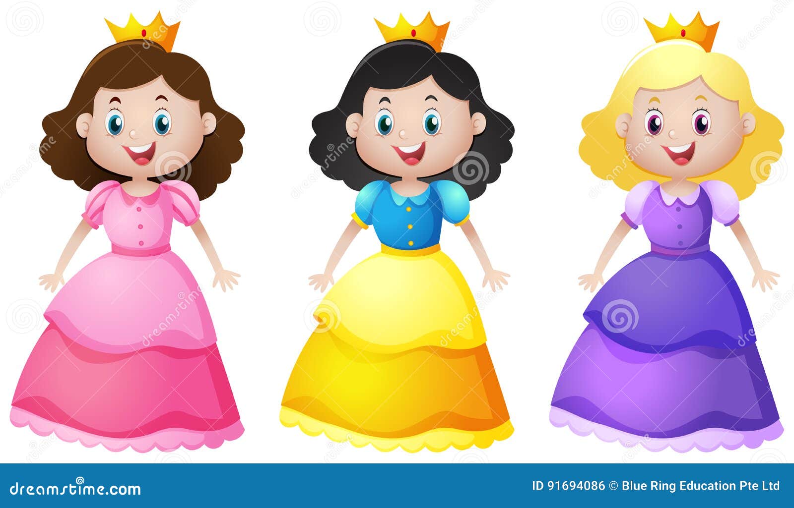 Three Cute Princesses with Happy Face Stock Vector - Illustration of ...