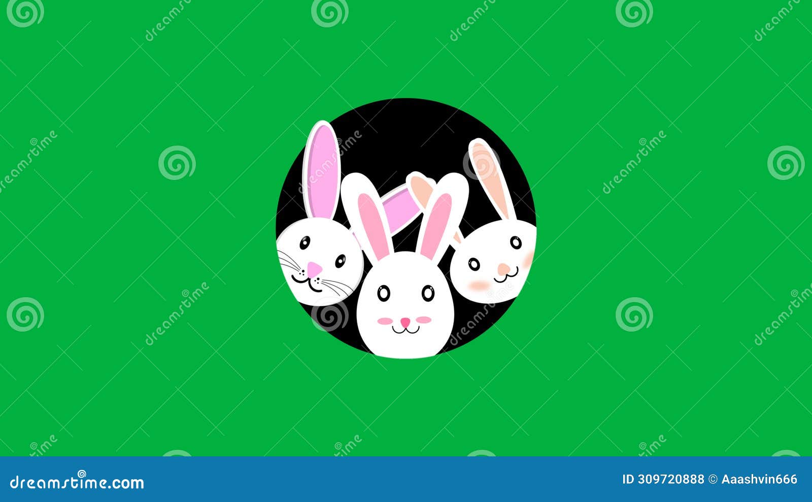 Three Cute Rabbits Looking from Black Hole in Green Screen Stock ...