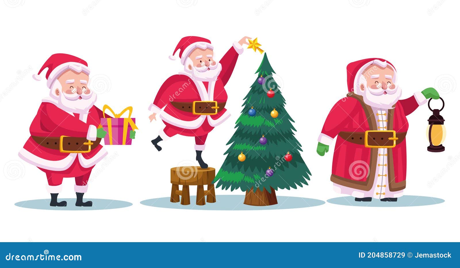 Three Cute Santas Group Comic Characters Stock Illustration ...