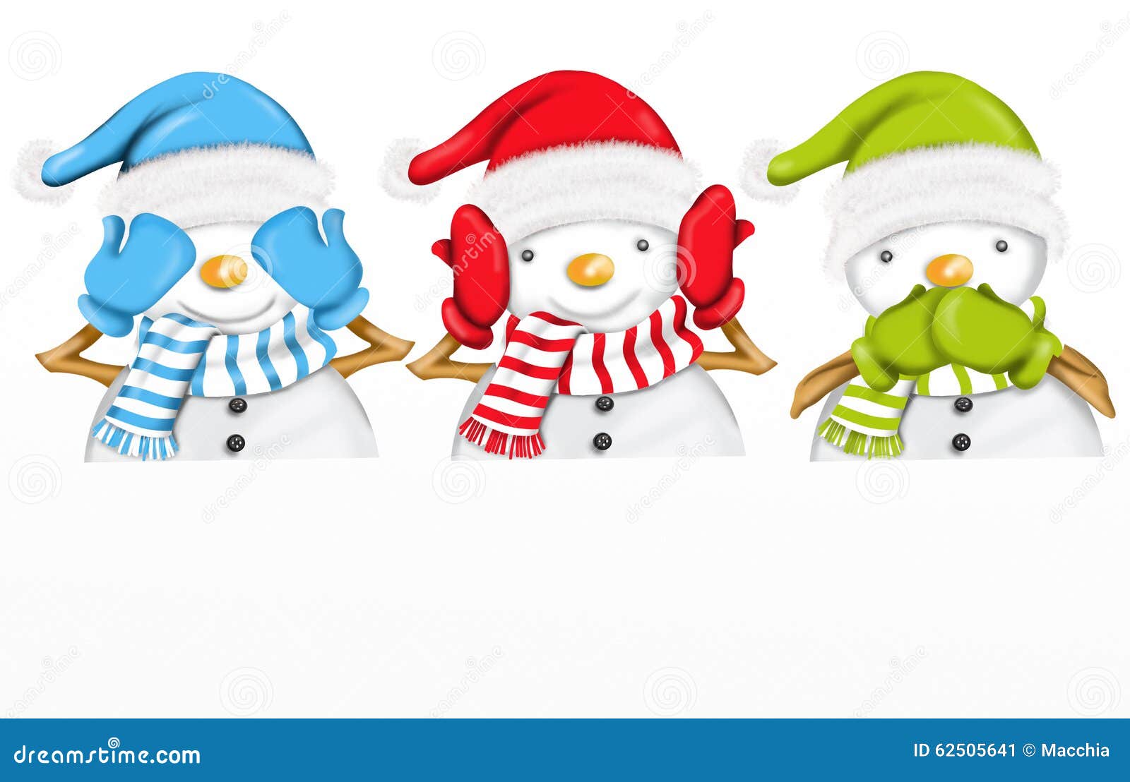 Three cute snowmen stock illustration. Illustration of mute - 62505641
