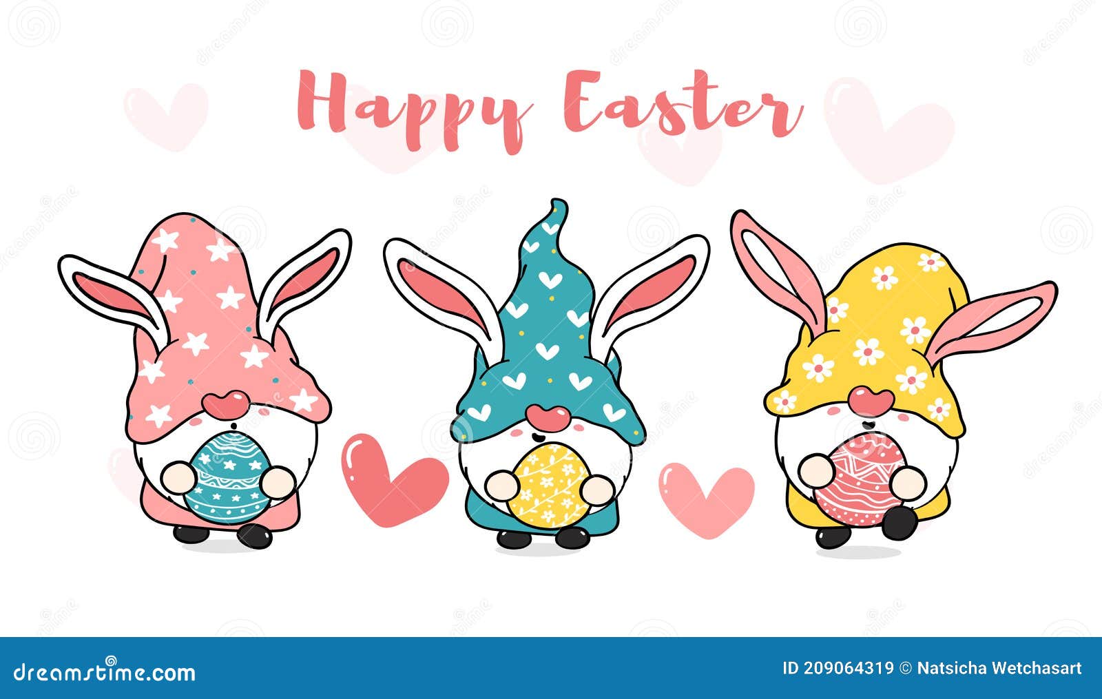 Three Cute Sweet Easter Bunny Gnome with Rabbit Ears Happy Easter ...
