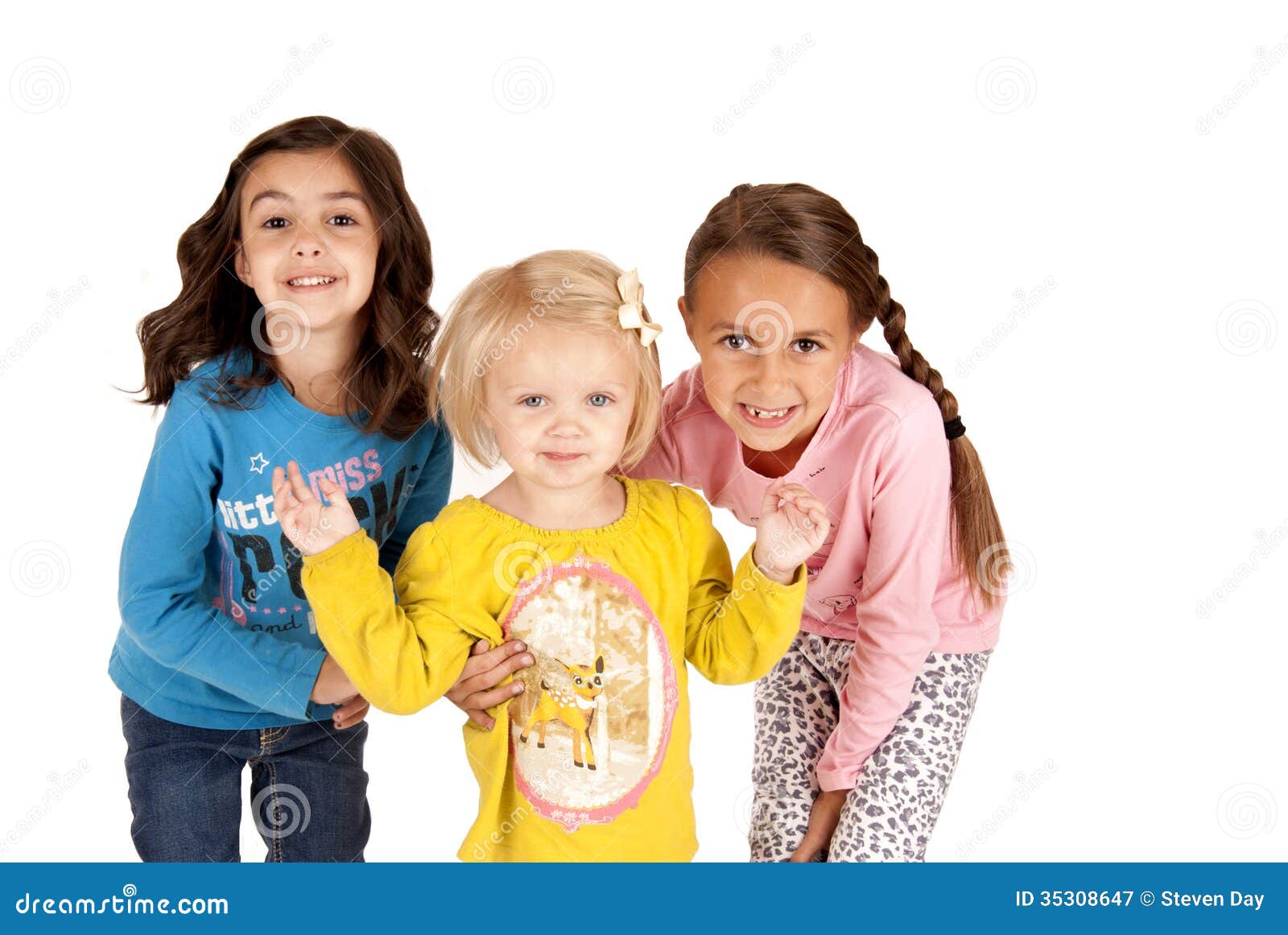 Three Cute Young Girls Leaning Towards the Camera Stock Image - Image ...