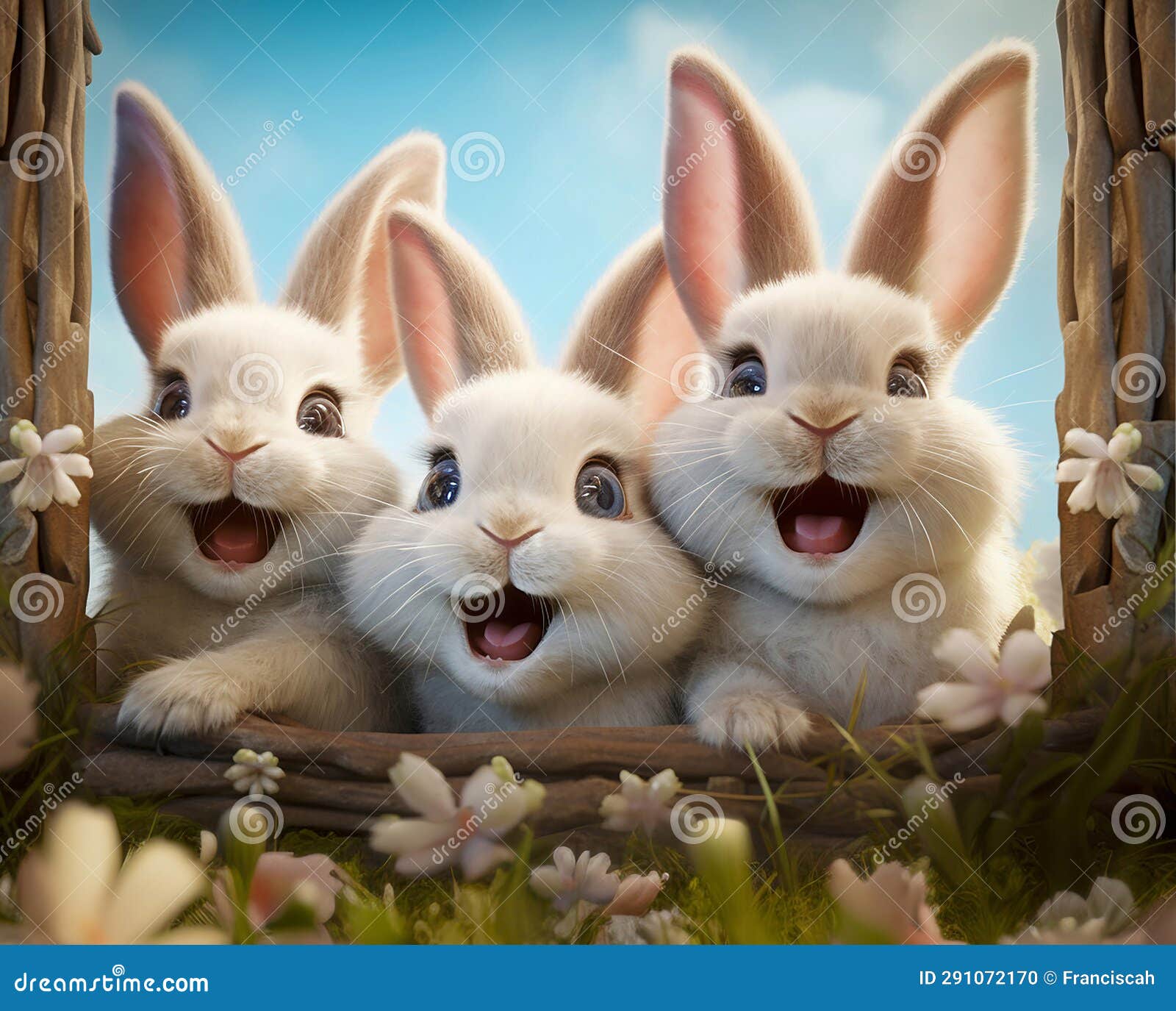 Three Cutes and Smiling Bunnies.Ai Technology Stock Illustration ...