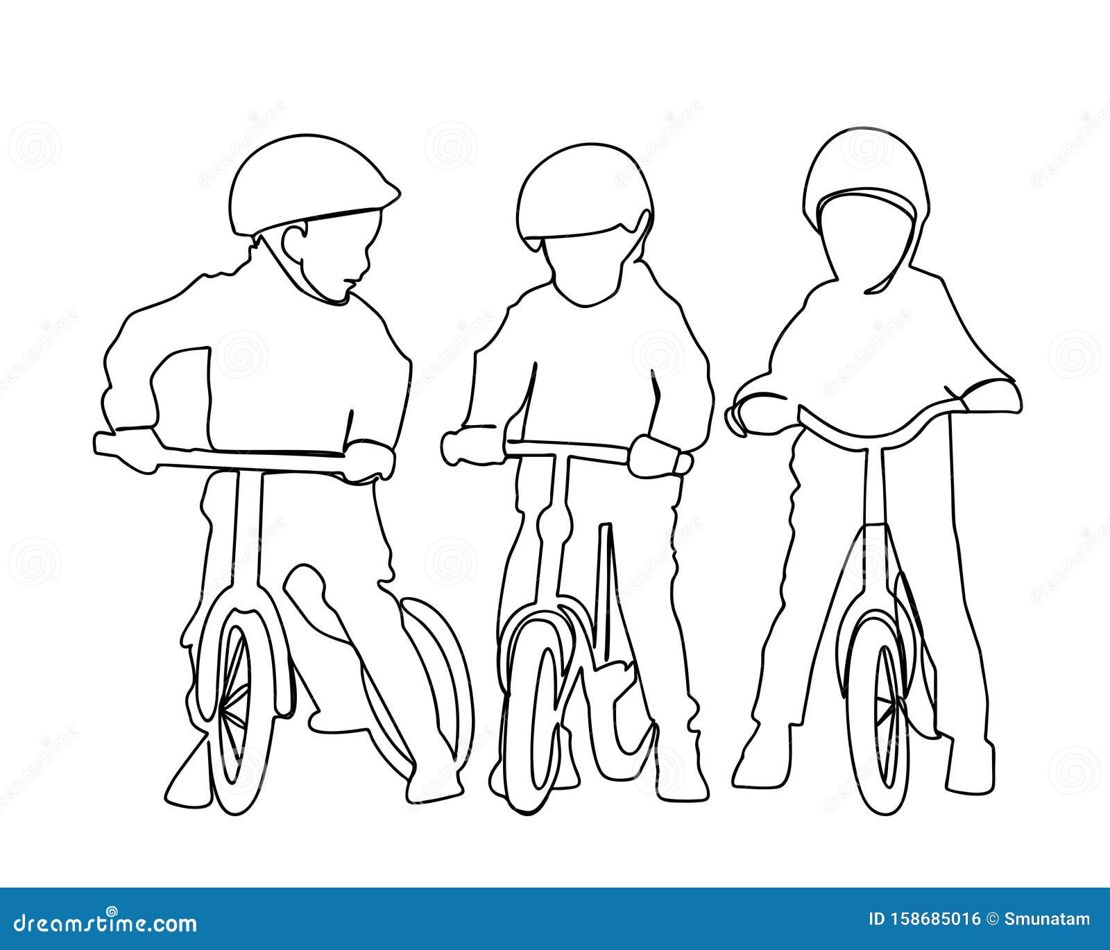 Two Cyclists, Line Art Stylized Cartoon. Vector Illustration ...