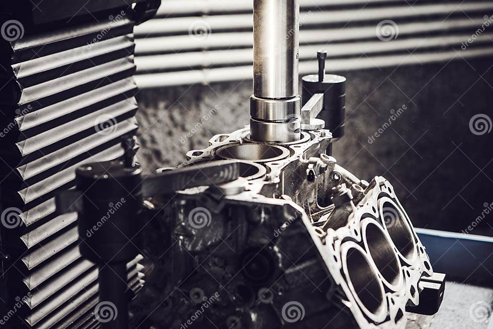 Three-cylinder Engine Repair on CNC Machine, Boring Under the Piston ...