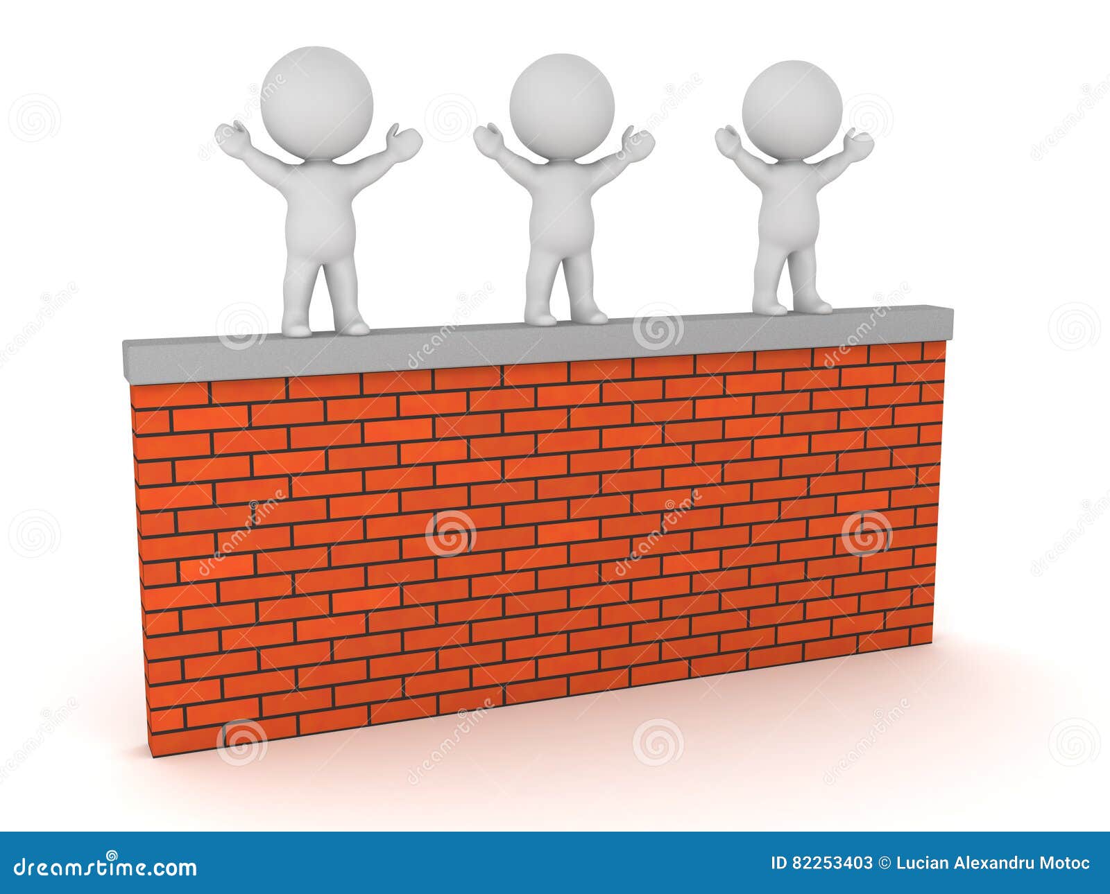 Three 3D Characters on a Brick Wall Stock Illustration - Illustration ...