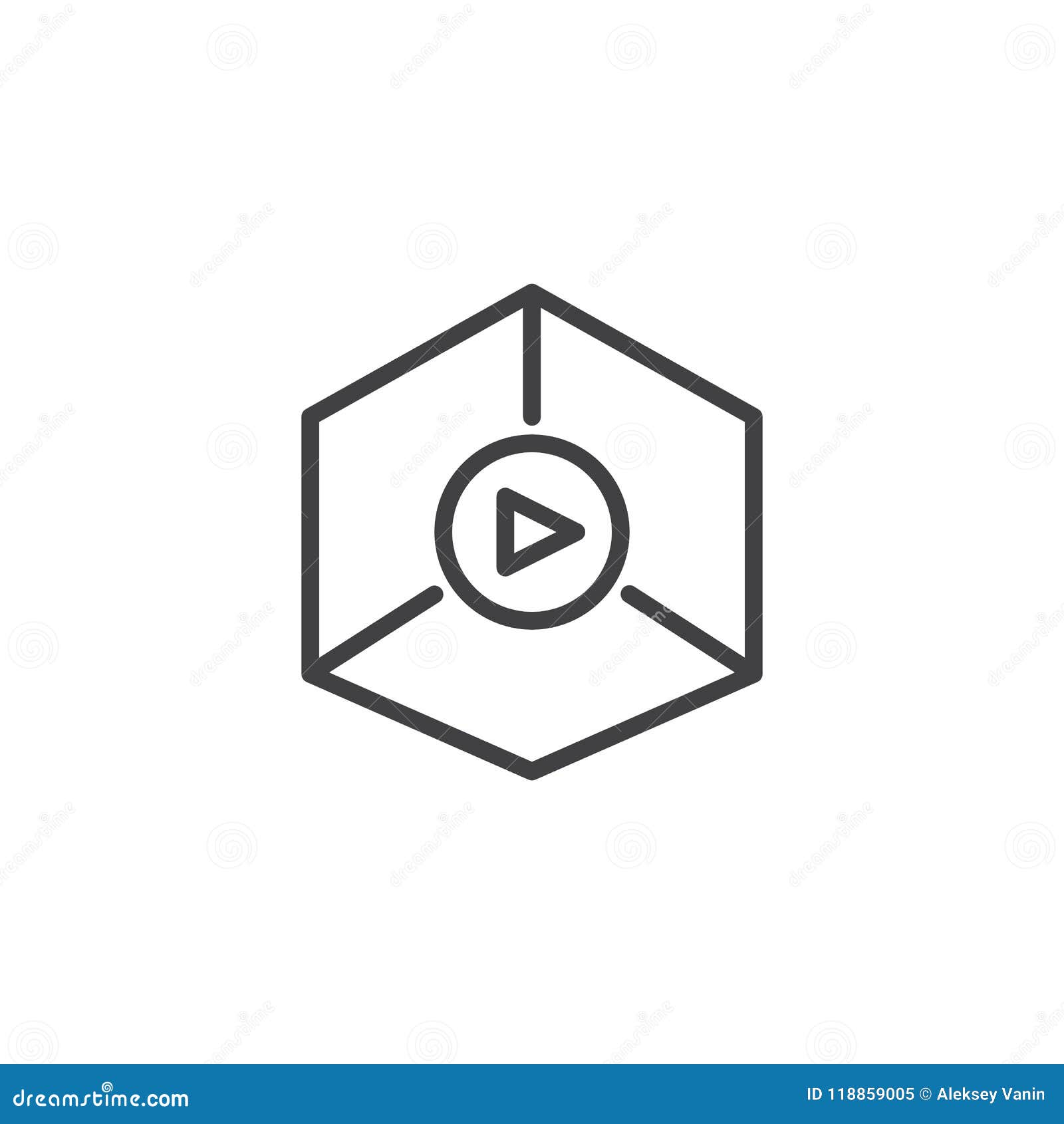 Three D Cube and Play Button Outline Icon Stock Vector - Illustration ...