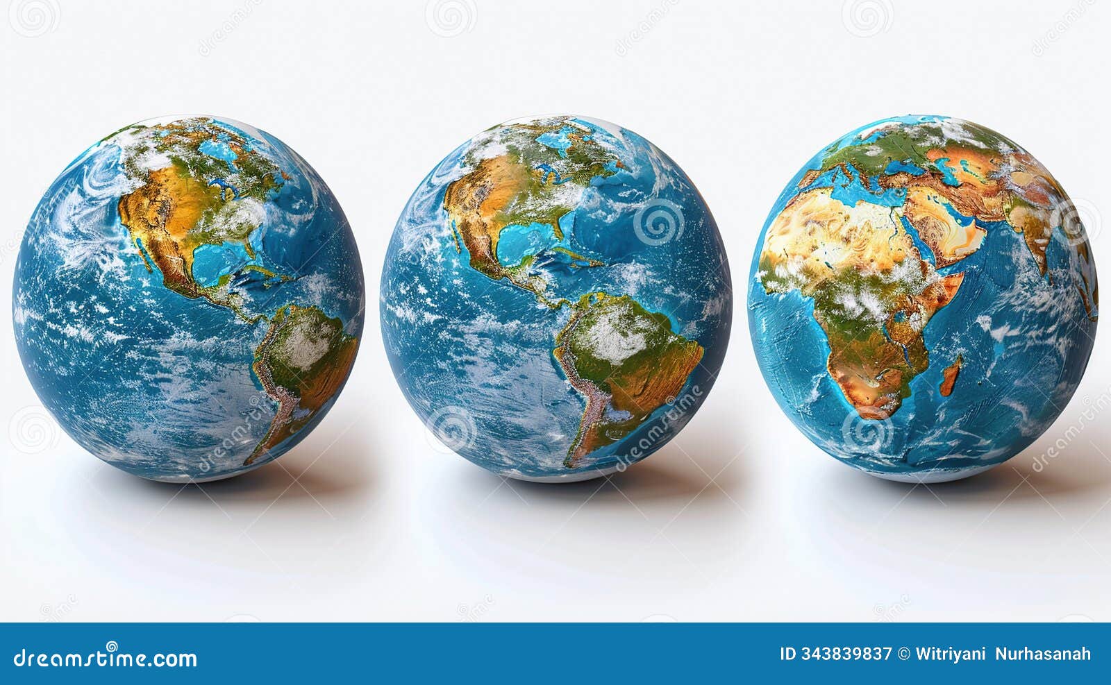 Three 3D Globes of Earth Against a White Background, Each Showing ...