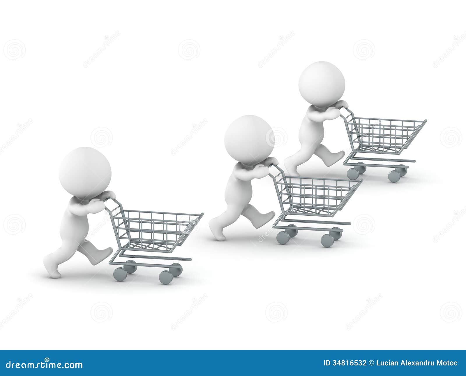Three 3D Guys Going Shopping Stock Illustration - Illustration of ...
