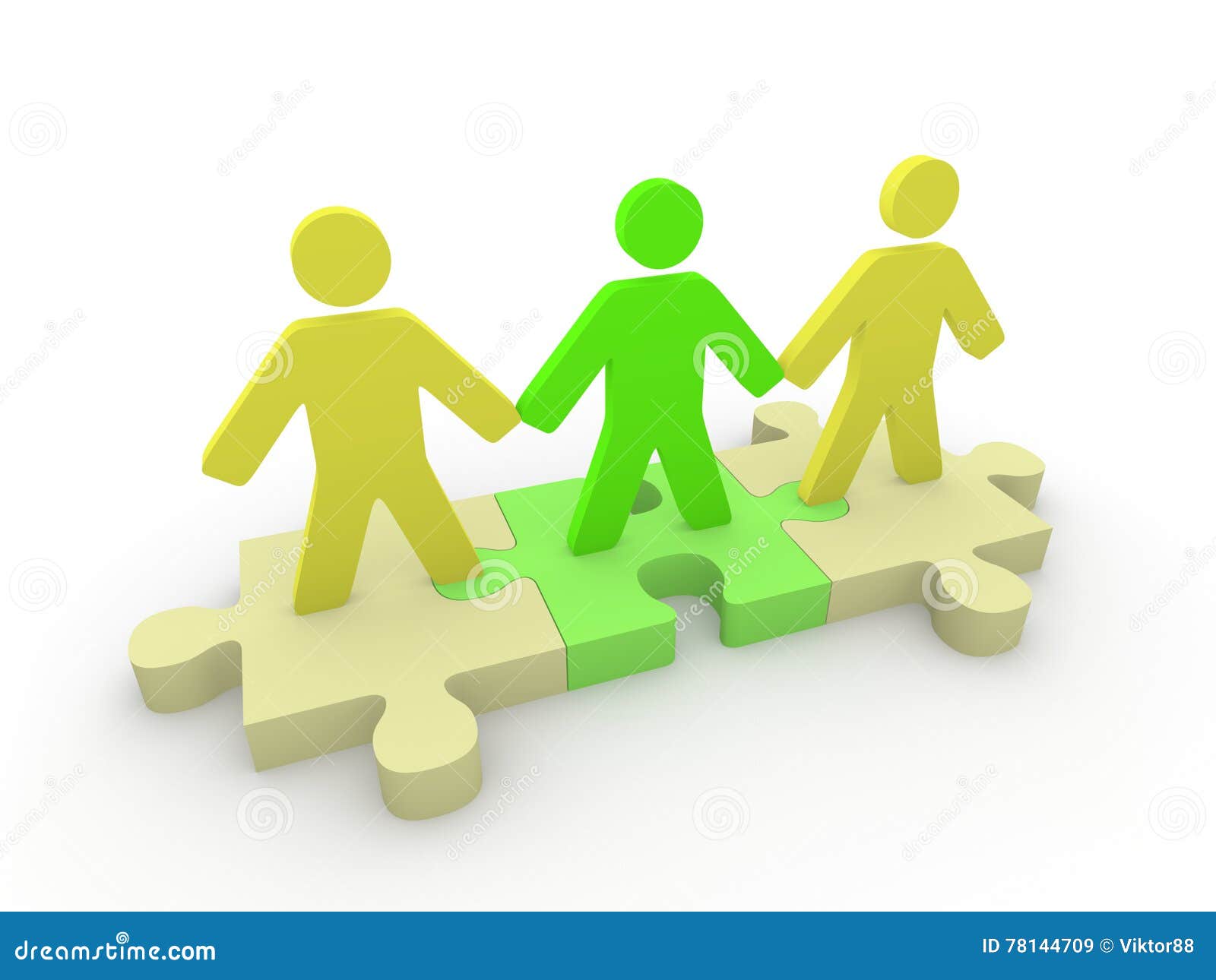 Three 3d Human Figures Standing on Puzzle Pieces Stock Illustration ...