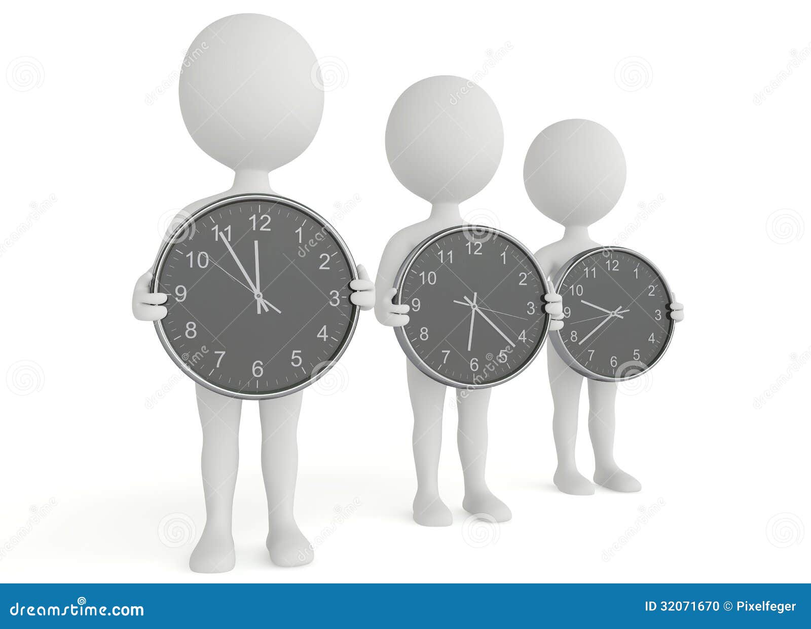 Three 3d Humanoid Character Hold a Clock Stock Illustration ...