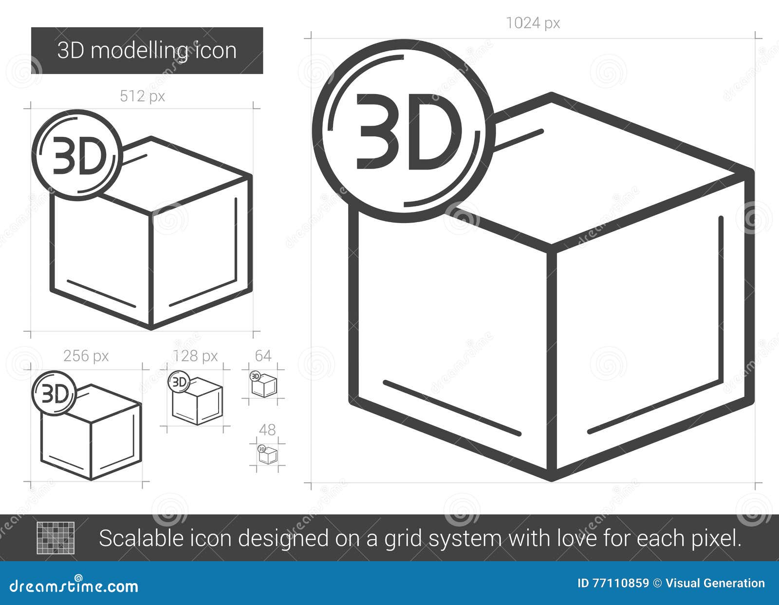 Three D Modelling Line Icon. Stock Vector - Illustration of modelling ...