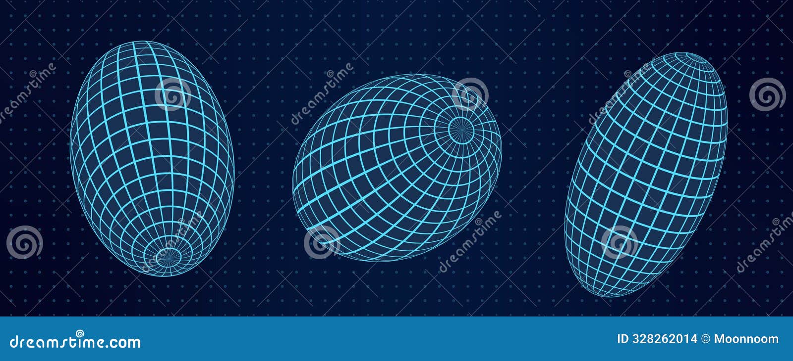3D Oval Shapes with Abstract Wireframe Mesh Stock Illustration ...