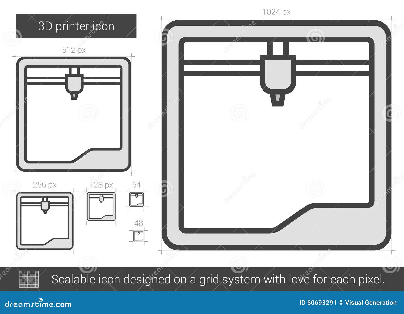 Three D printer line icon. stock vector. Illustration of model - 80693291