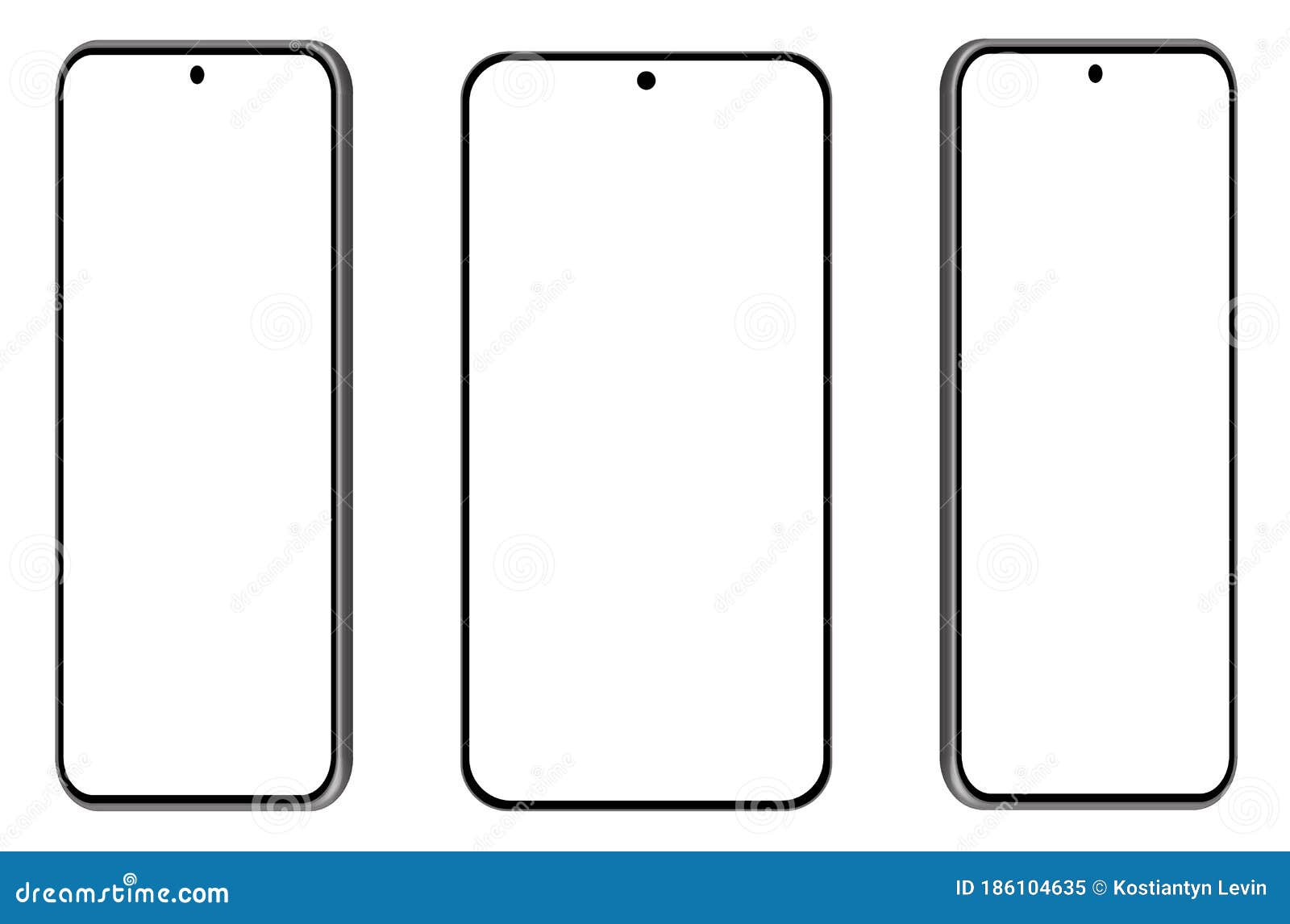 Three 3D Smartphone Mockups in Different Angles, Projections Stock ...