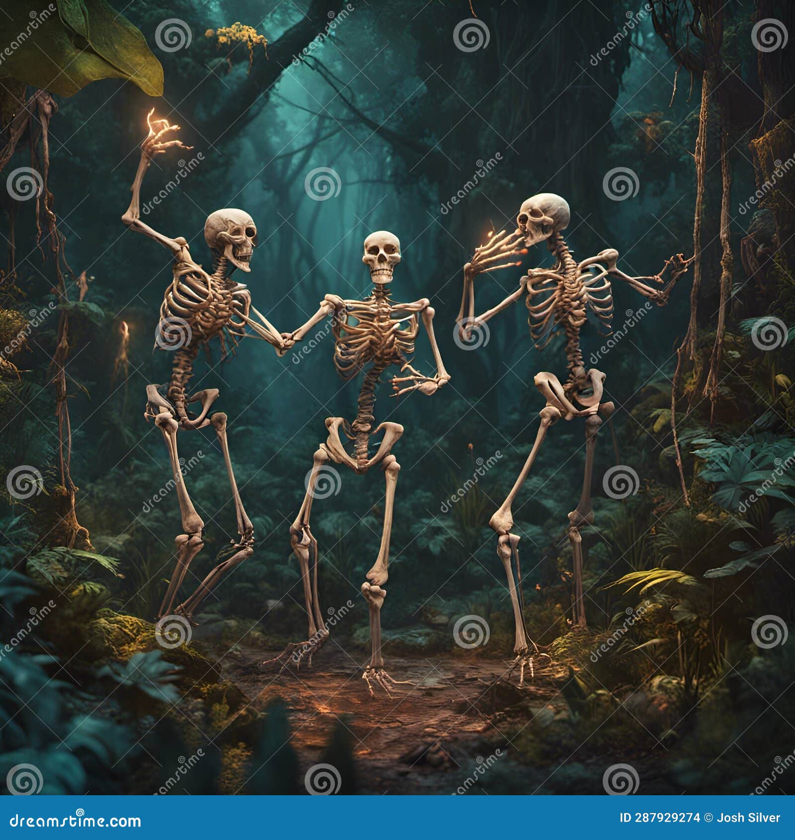 Dancing Skeletons in the Jungle Stock Illustration - Illustration of ...