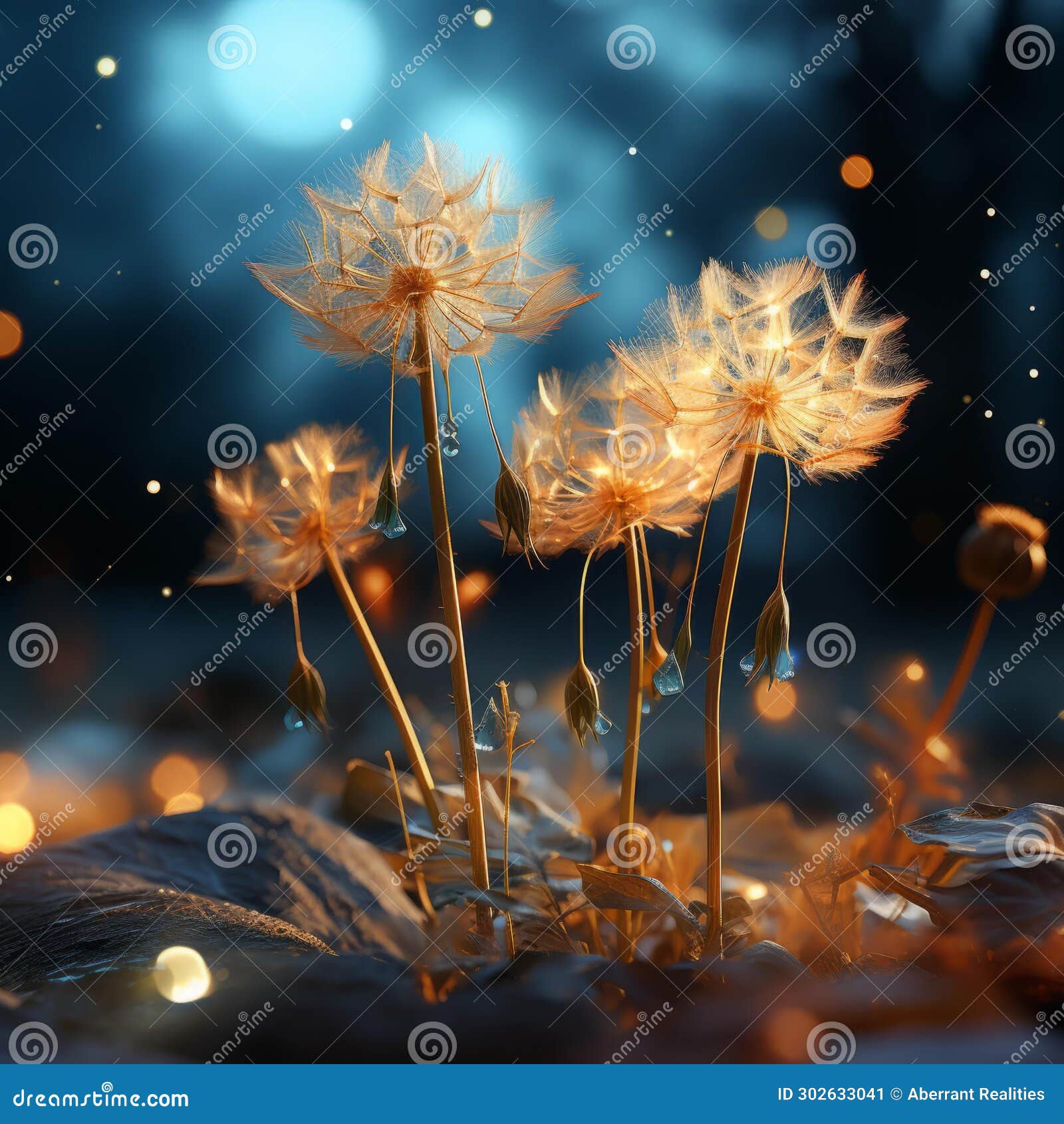 Three Dandelions in the Dark at Night Stock Illustration - Illustration ...
