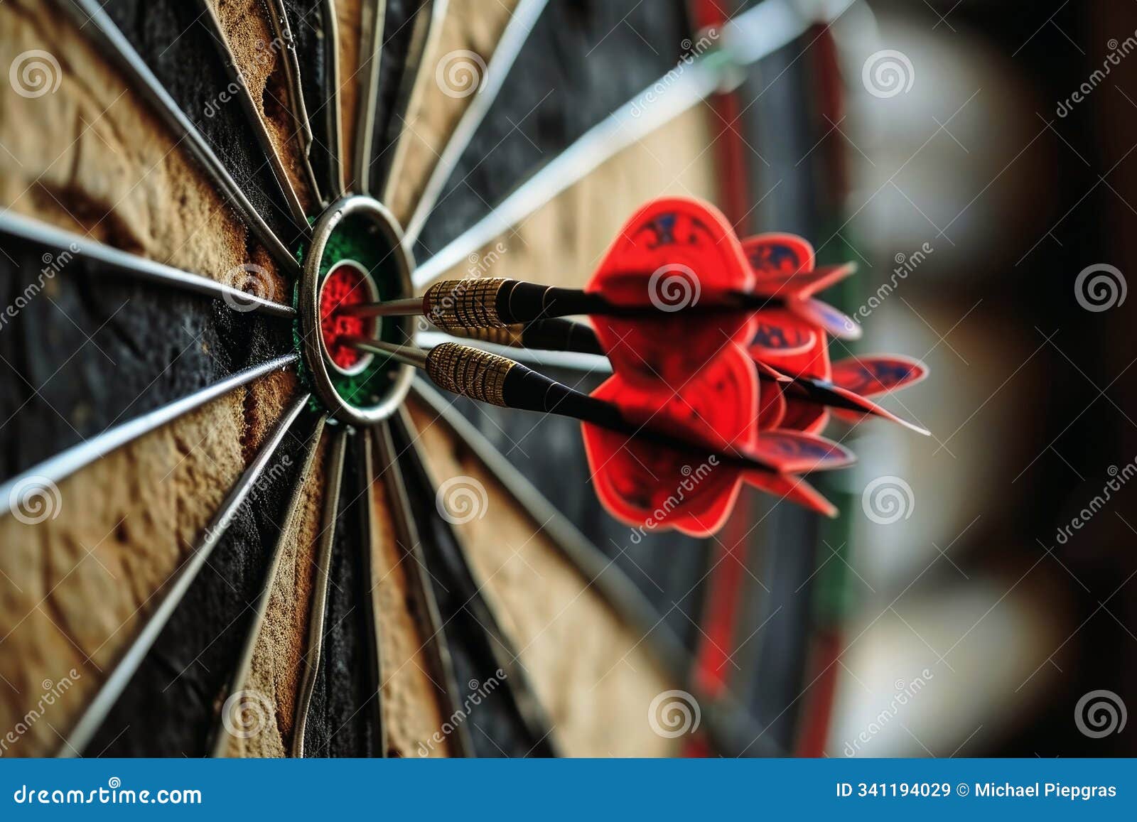 Three Darts Hitting Perfect on the Target Bullseye Stock Illustration ...
