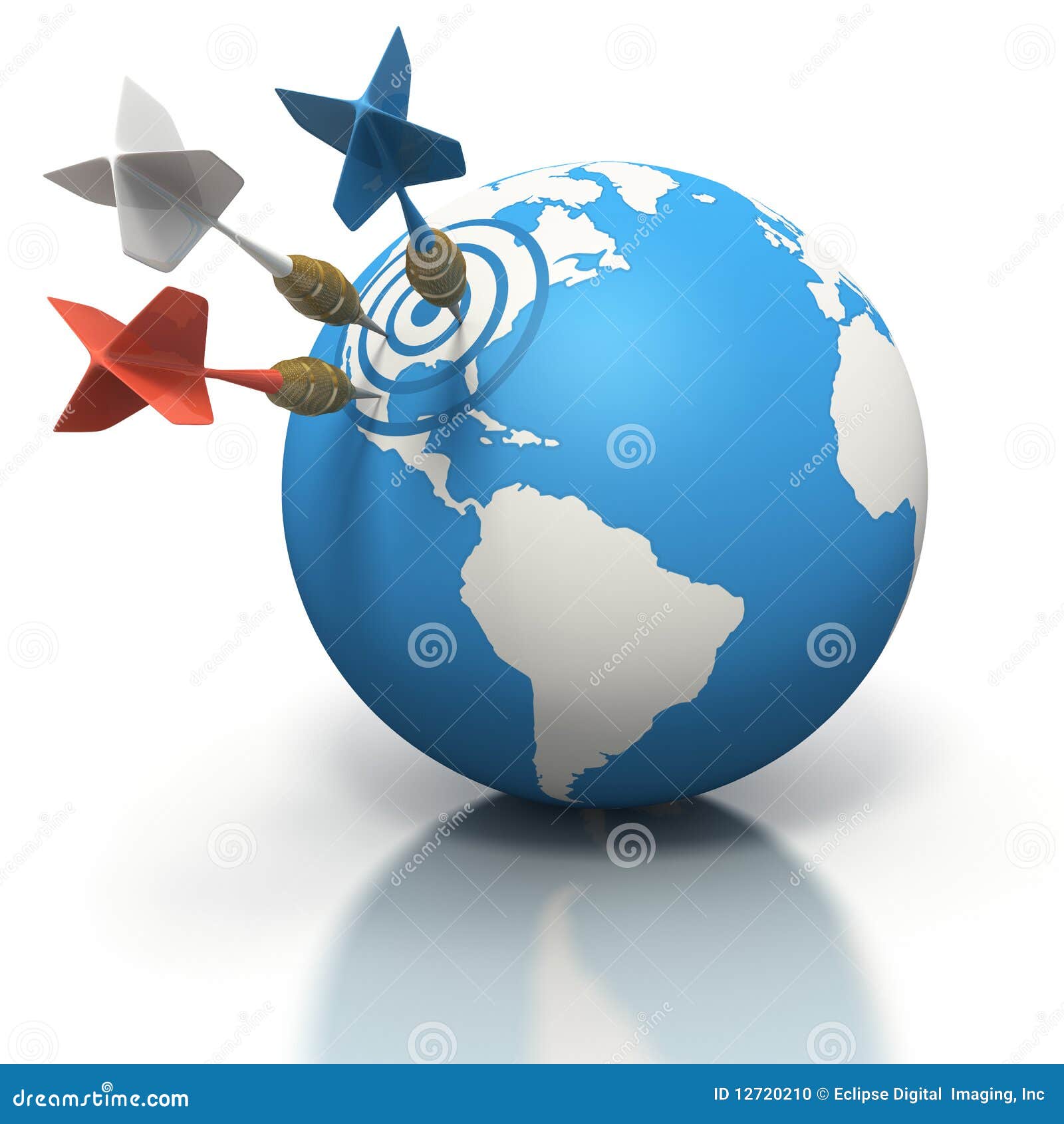 Three Darts Sticking into North America on Globe Stock Illustration ...