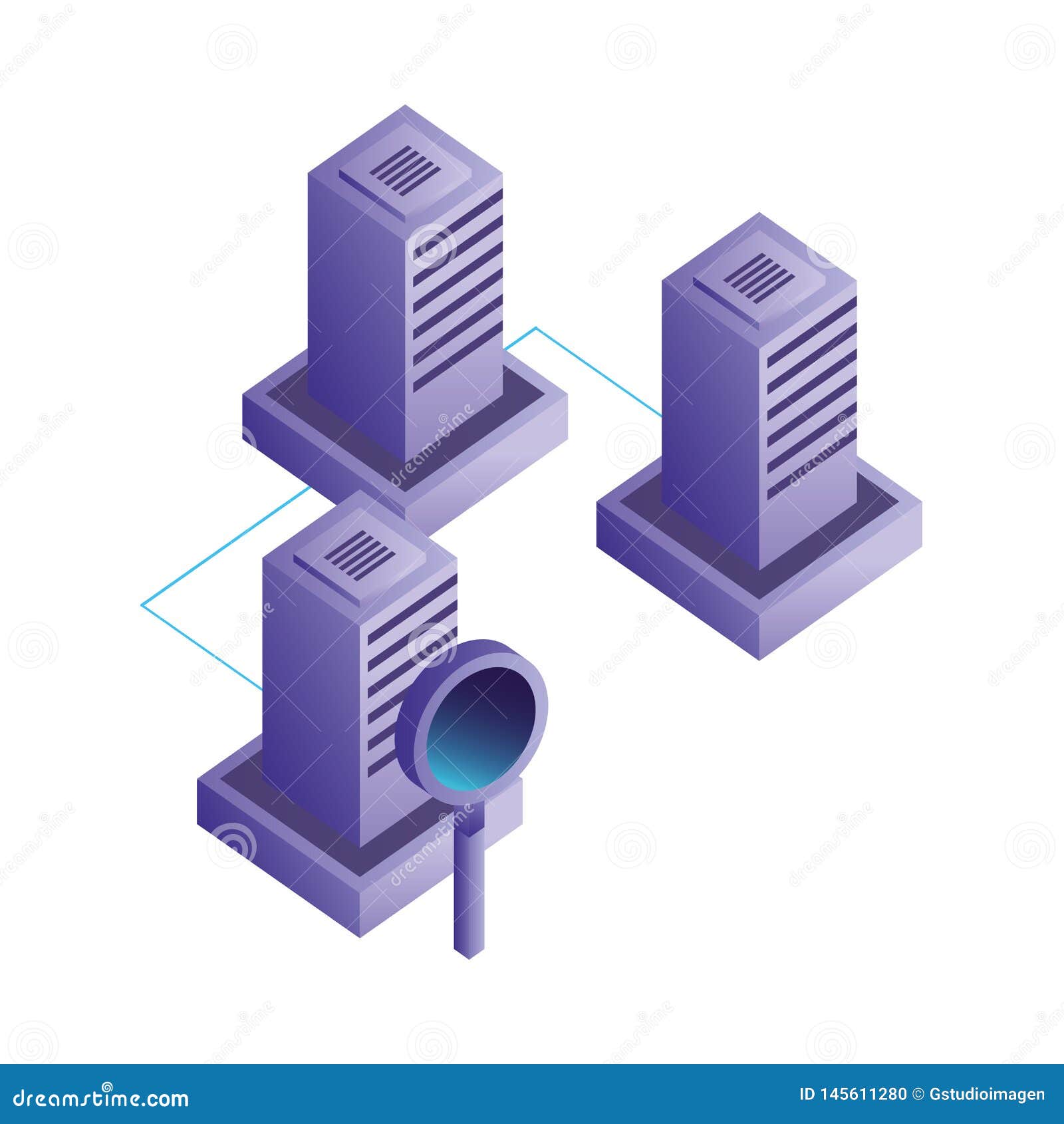 Three Database Center Storage Network Magnifying Glass Stock ...