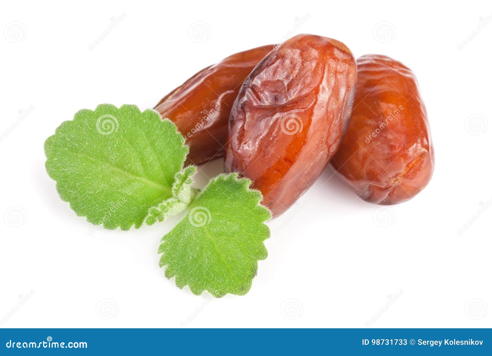 Three Dates with Mint Leaves Isolated on White Background Stock Image ...