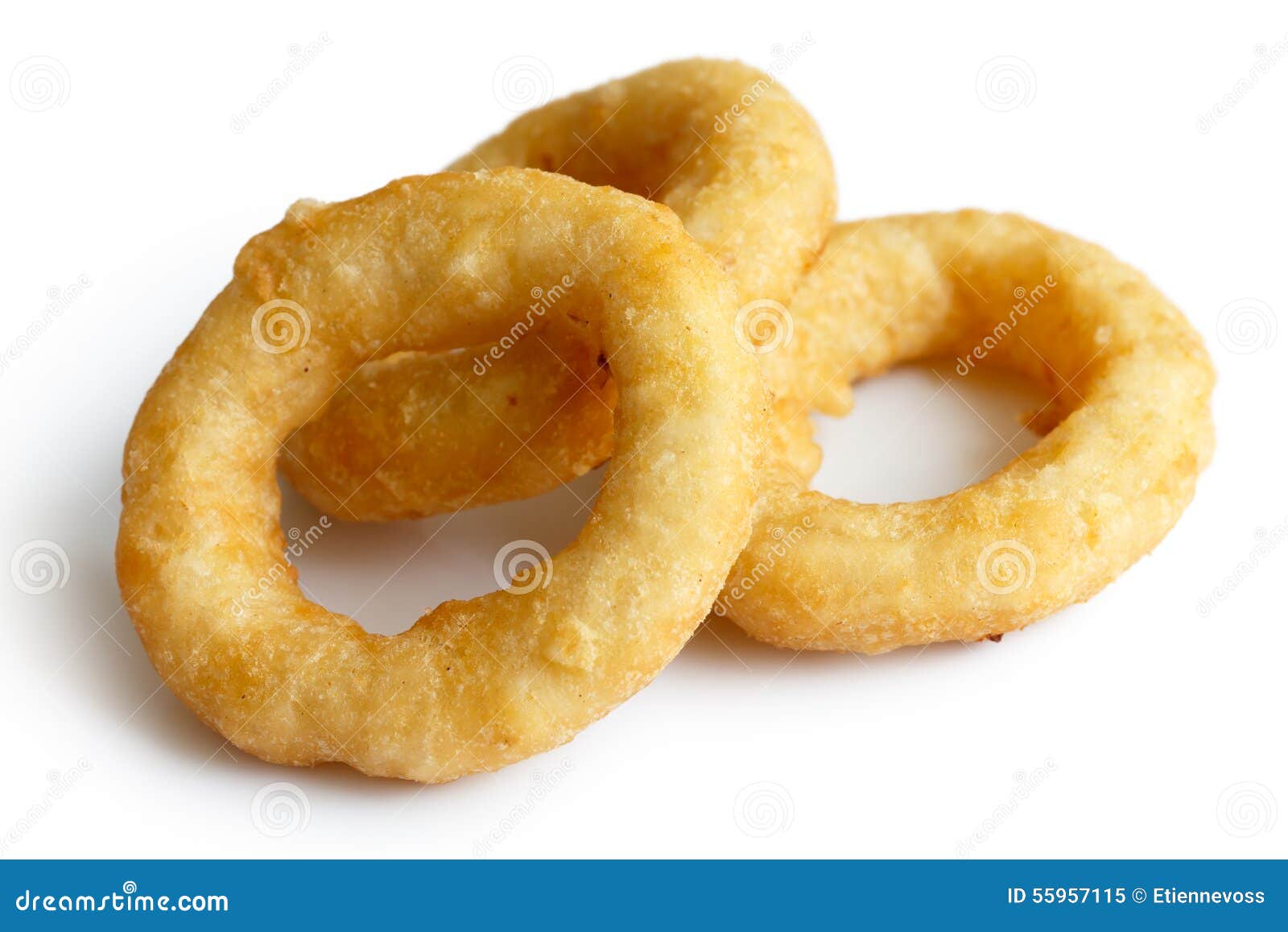 Three Deep Fried Onion or Calamari Rings on White. Stock Image - Image ...