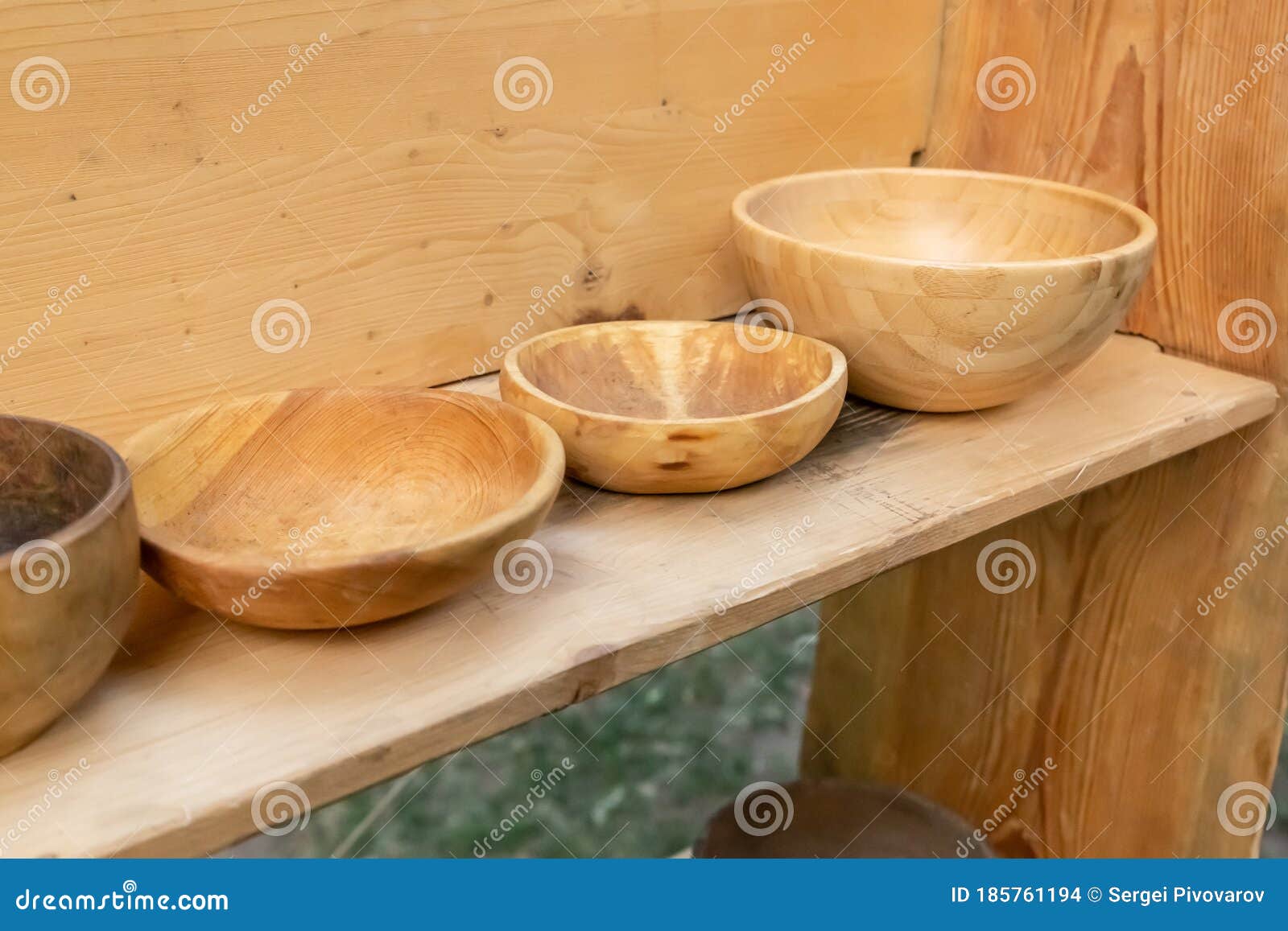 Three Deep Deep Plates Stands on a Shelf of a Summer Kitchen Natural ...
