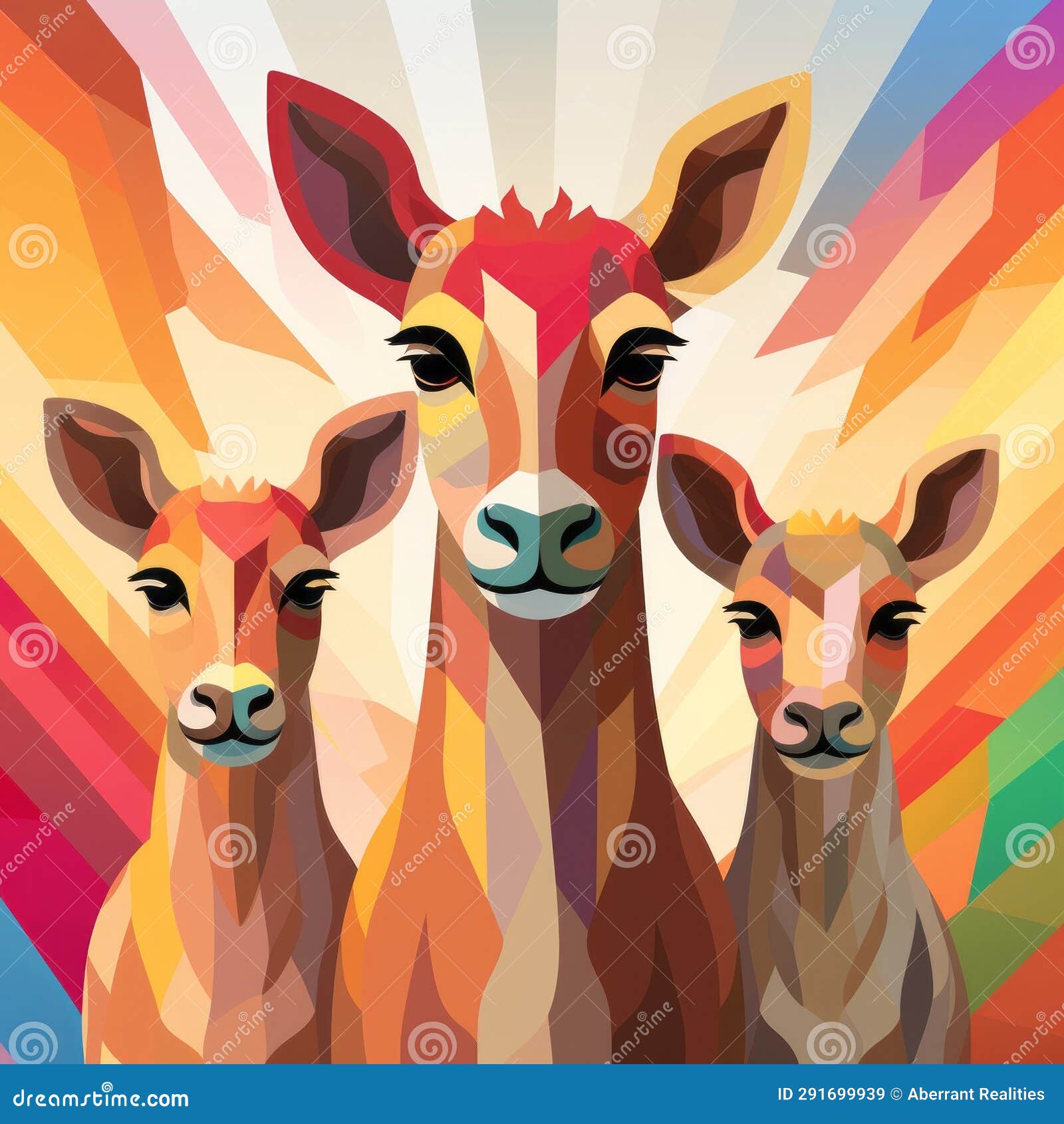 Three Deer in a Colorful Abstract Background Stock Illustration ...